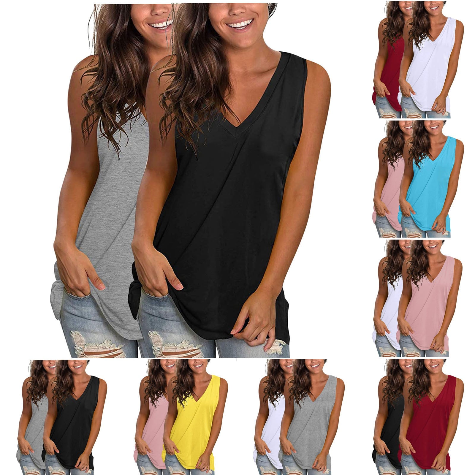 2 Pack Tank Tops for Women 2026 Casual V Neck Sleeveless Shirt Blouses ...