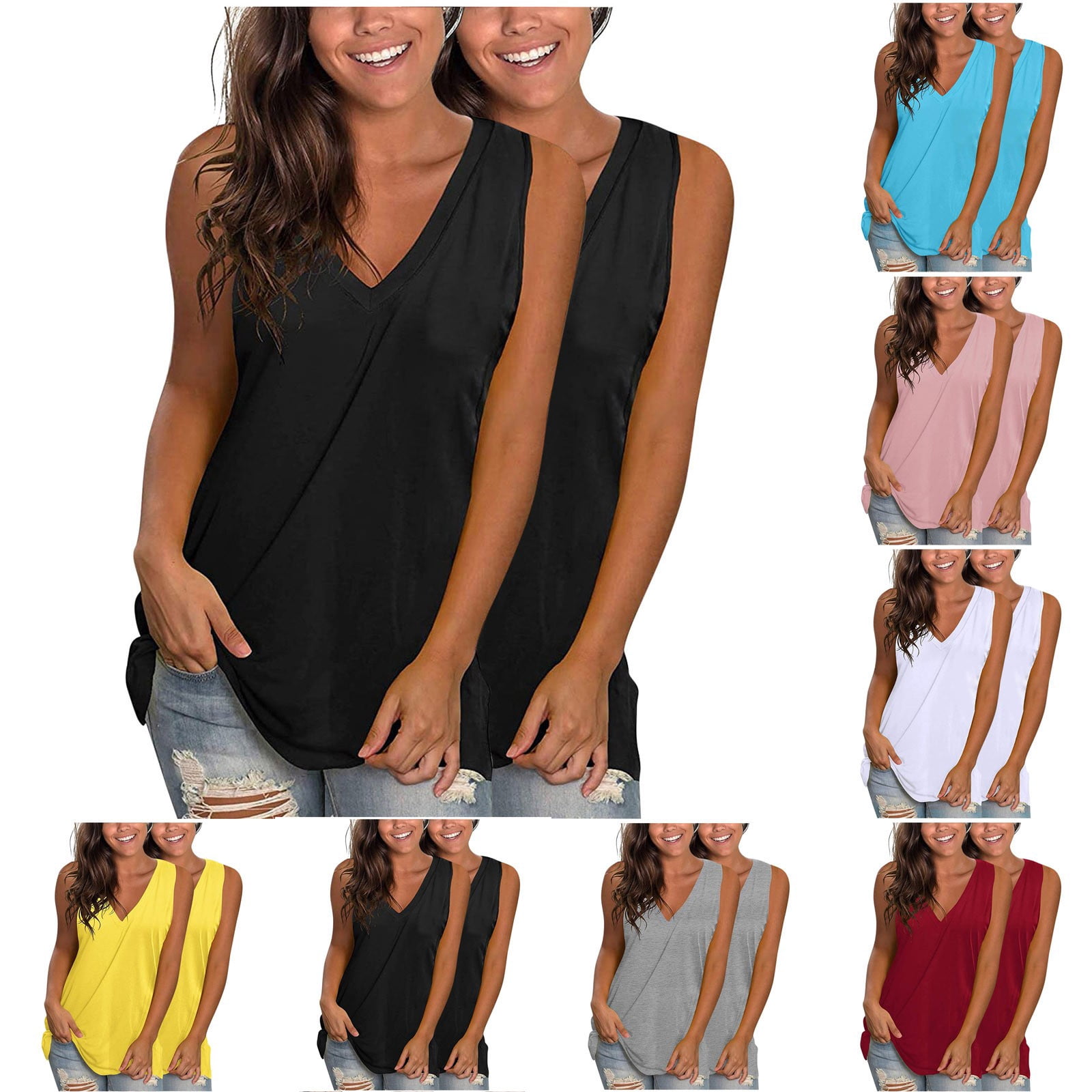 2 Pack Tank Tops for Women 2026 Casual V Neck Sleeveless Shirt Blouses ...