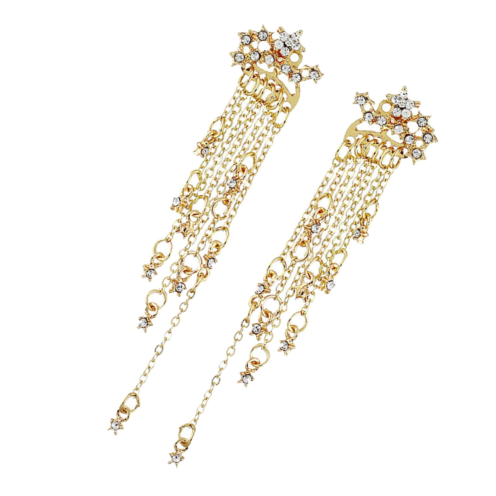 (2-Pack) Tassels Design Shining Star Double Earrings for Two Holes ...