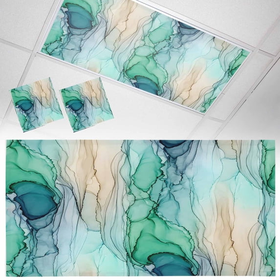 2 Pack Teal Beige Ink Marble Fluorescent Light Covers for Ceiling ...