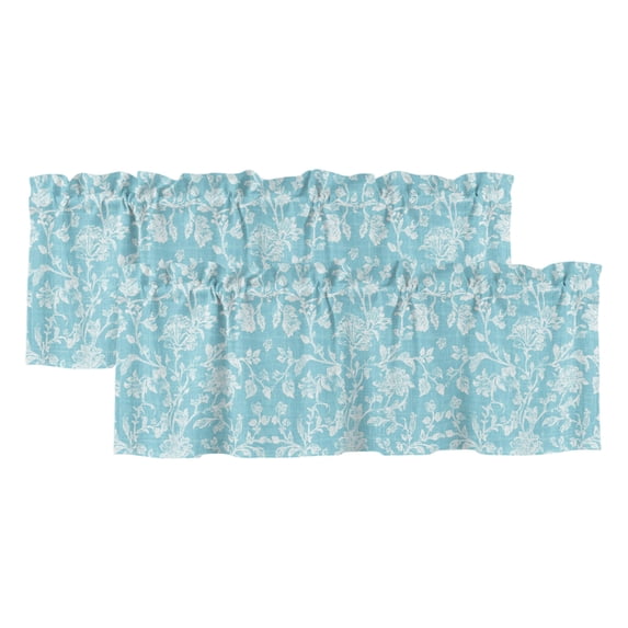 2 Pack Teal Blue Flower Valance for Window Pastoral White Plant Petal ...