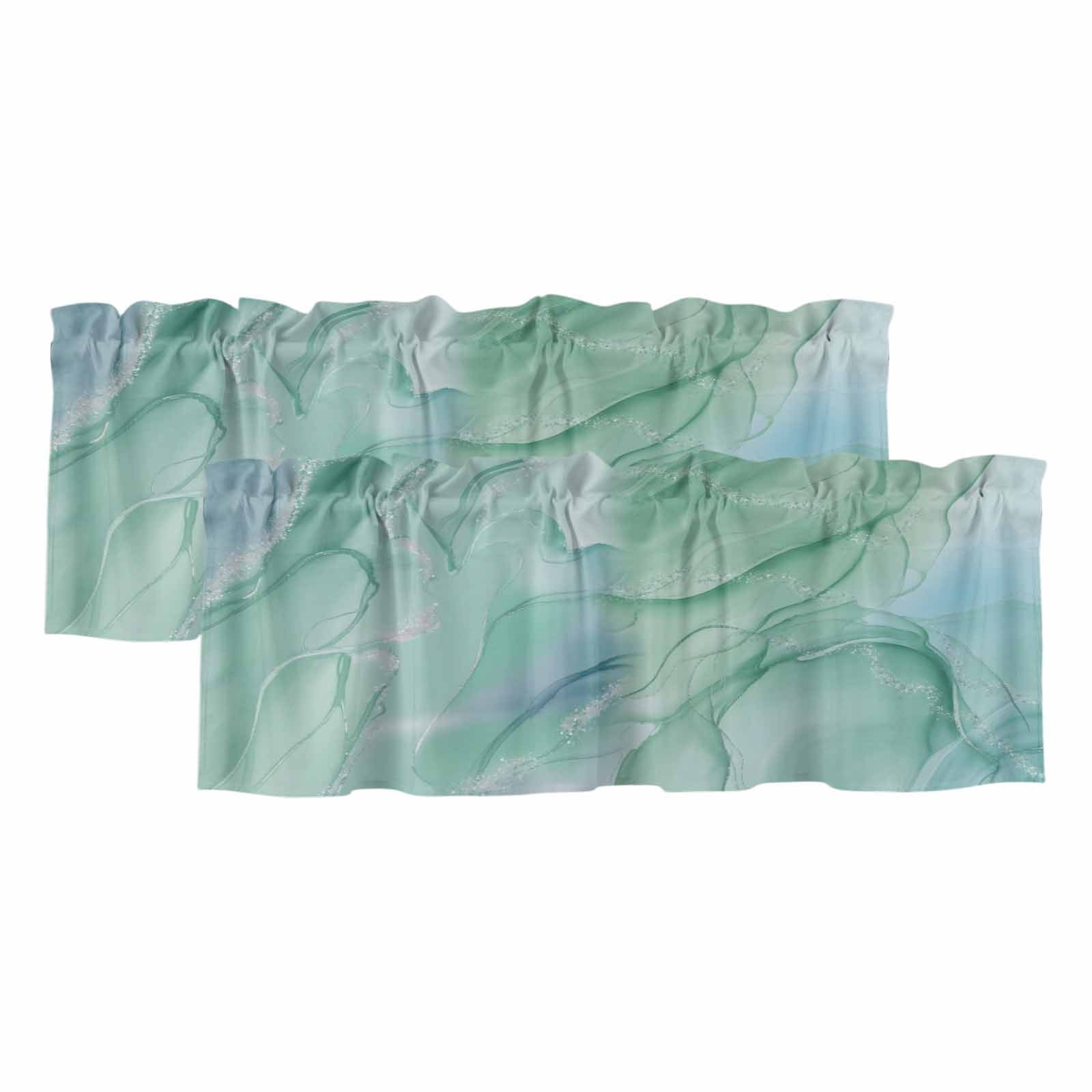 2 Pack Teal Blue Marble Valances for Windows Bedroom Living Room Window ...