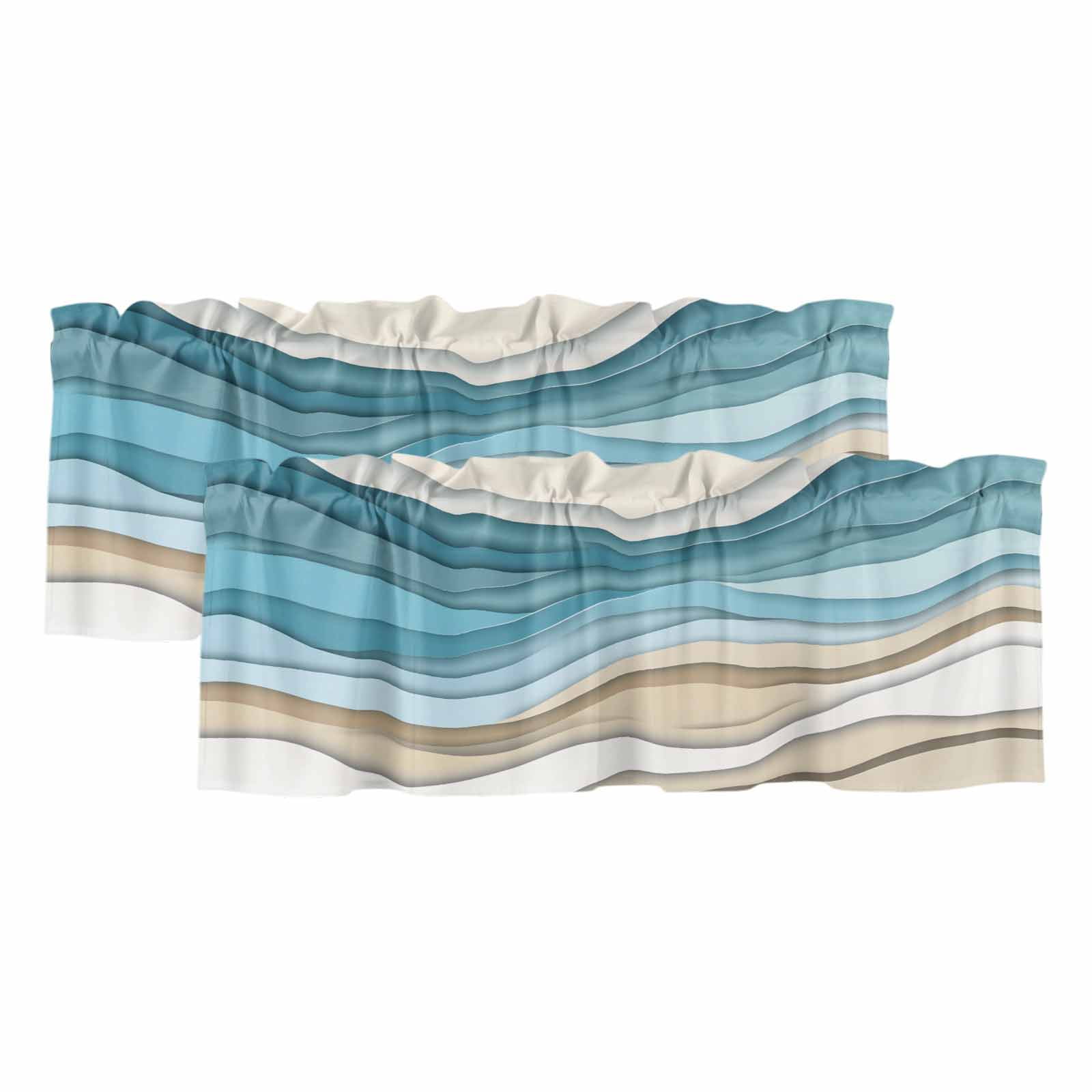 2 Pack Teal Blue Valance for Window Brown Abstract Water Ripple Modern ...