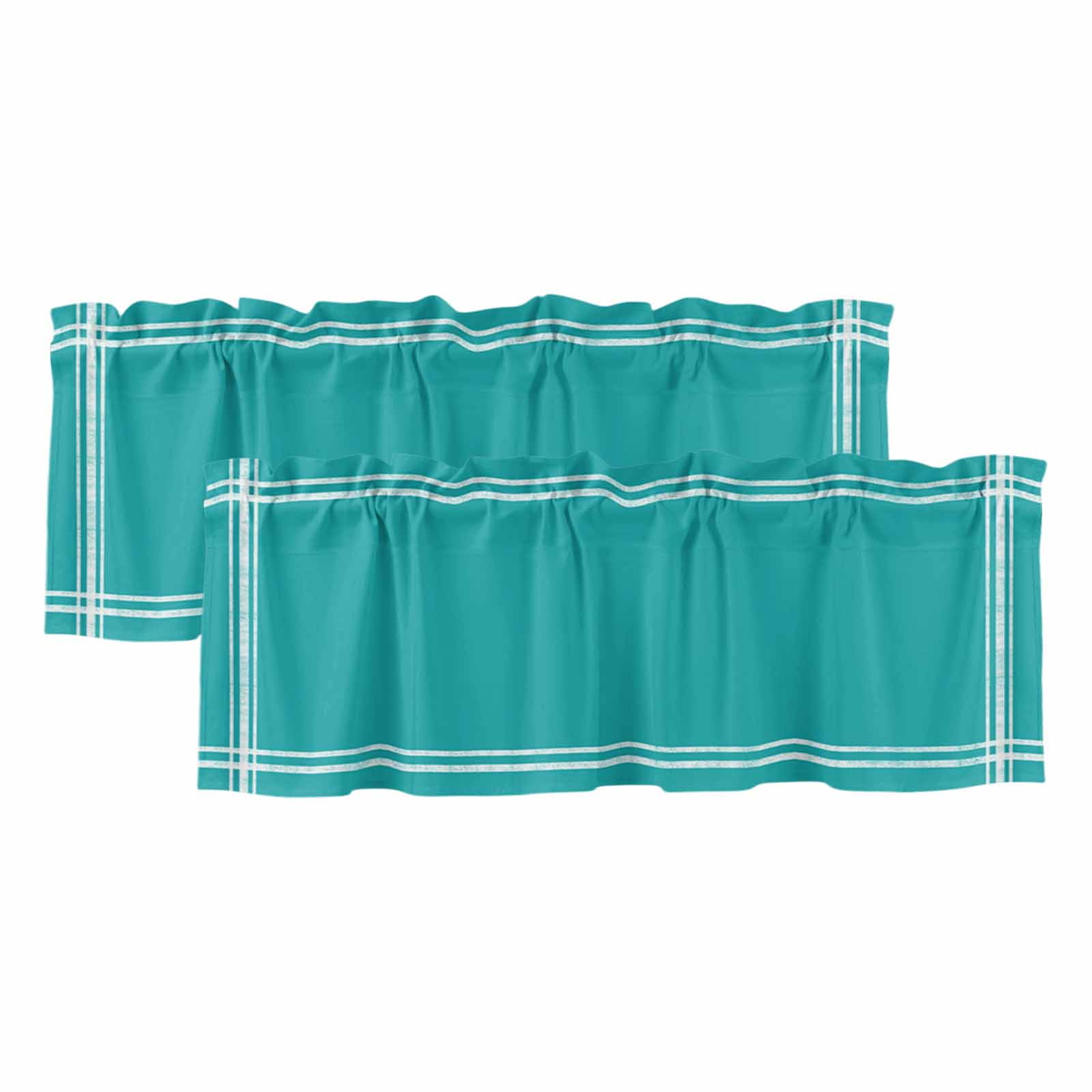 2 Pack Teal Blue Valance for Window Solid Color Kitchen Valance Rod ...