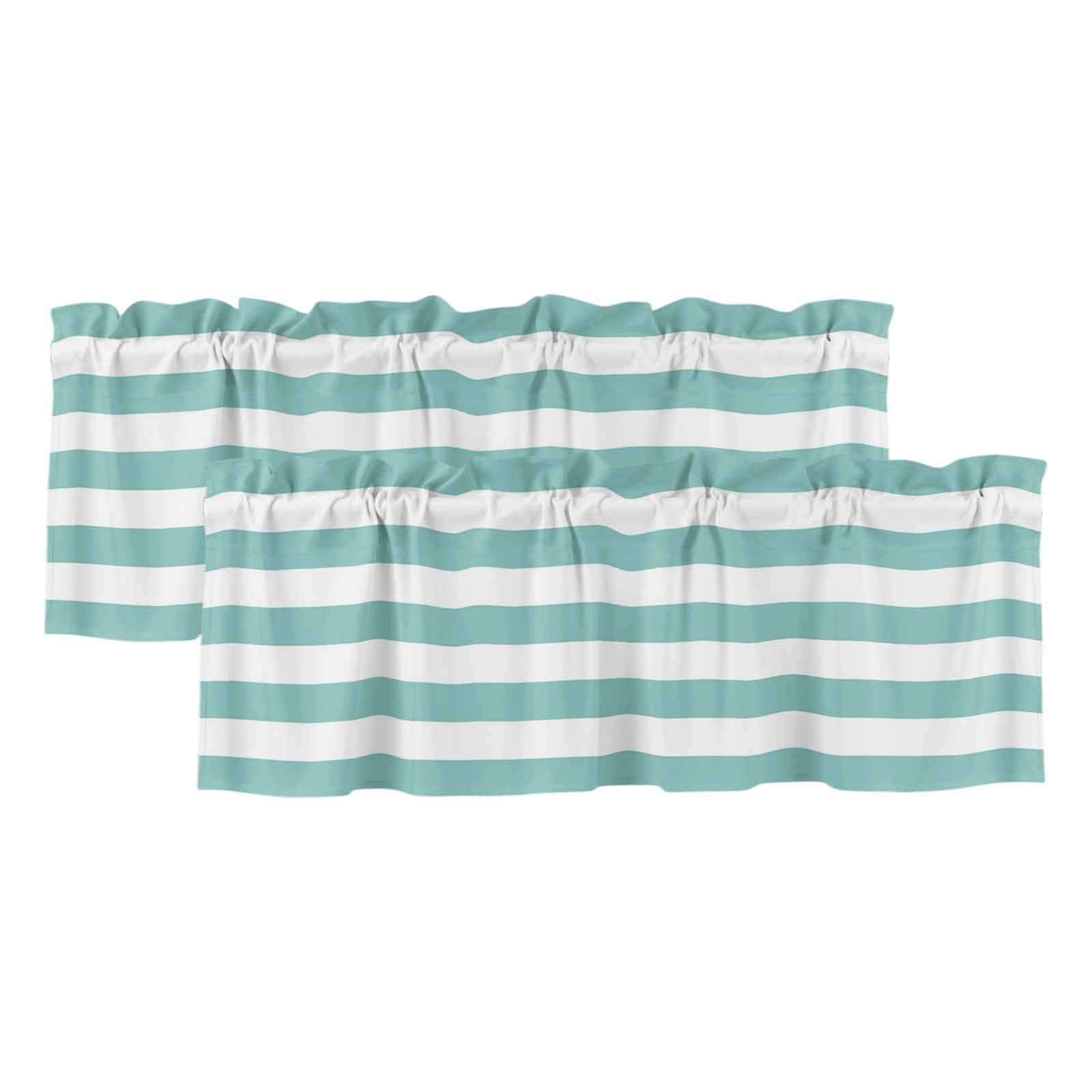 2 Pack Teal Geometric Valance for Window Stripes Kitchen Valance Rod ...