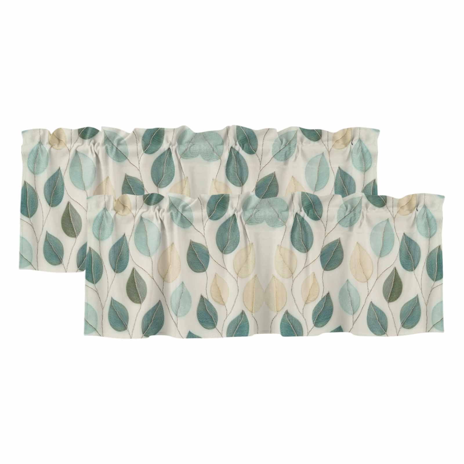 2 Pack Teal Green Leaf Valances for Windows Bedroom Living Room Window ...