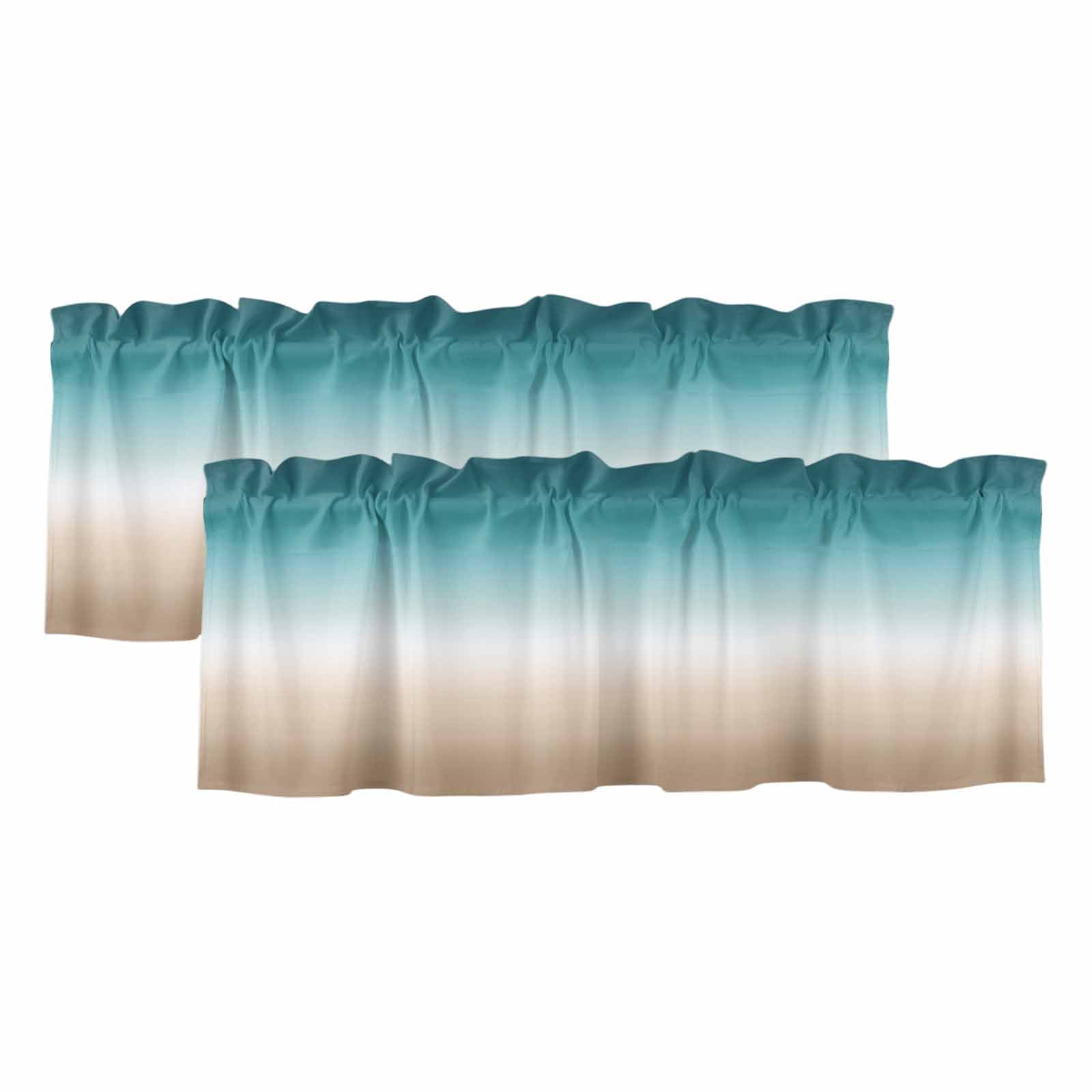 2 Pack Teal Green Valance for Window Khaki Gradient Kitchen Valance Rod ...