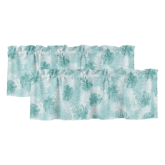 2 Pack Teal Leaf Valance for Window Modern Teal Palm Leaf Monstera ...