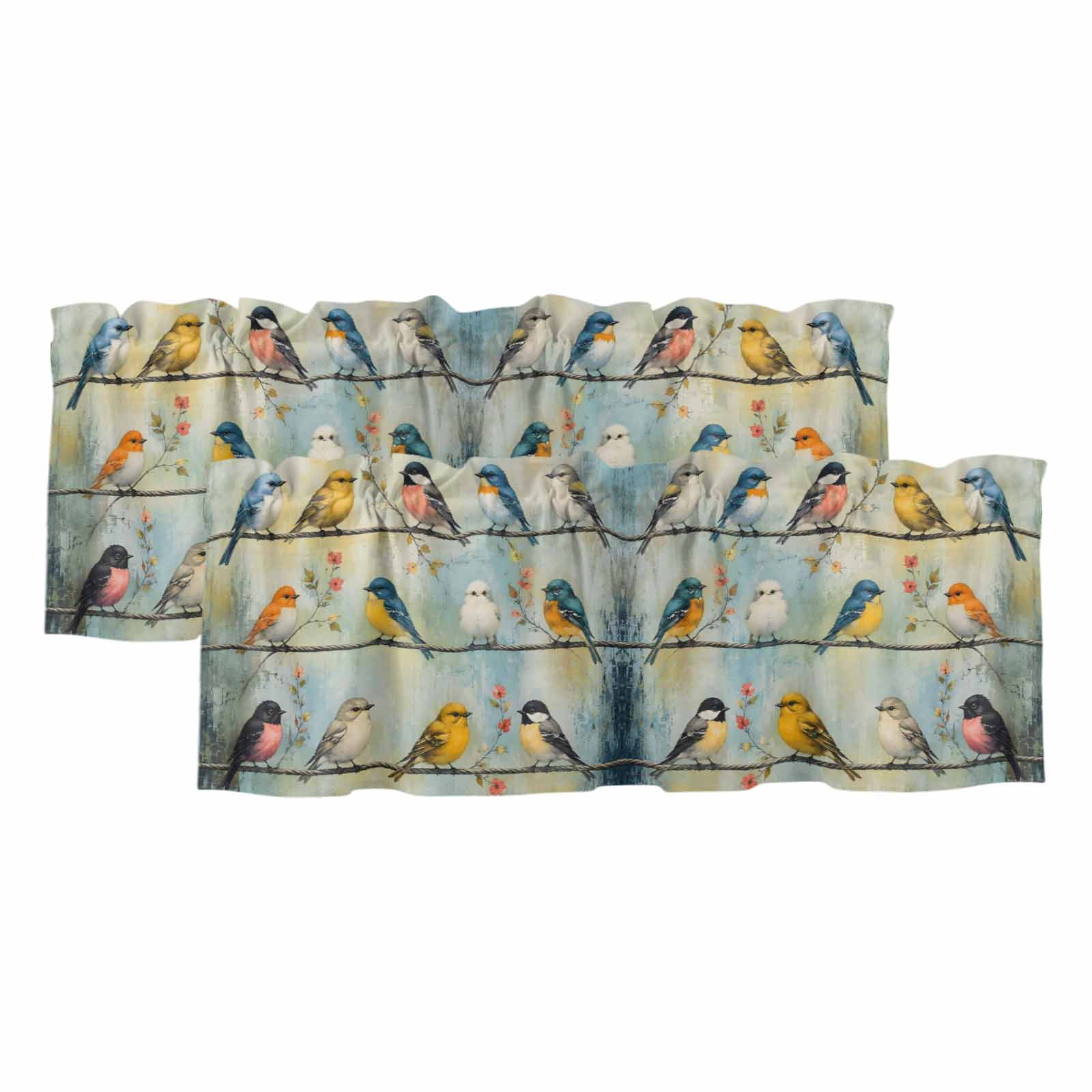 2 Pack Teal Red Gold Bird Valance for Window Rustic Floral Horizon Wire ...