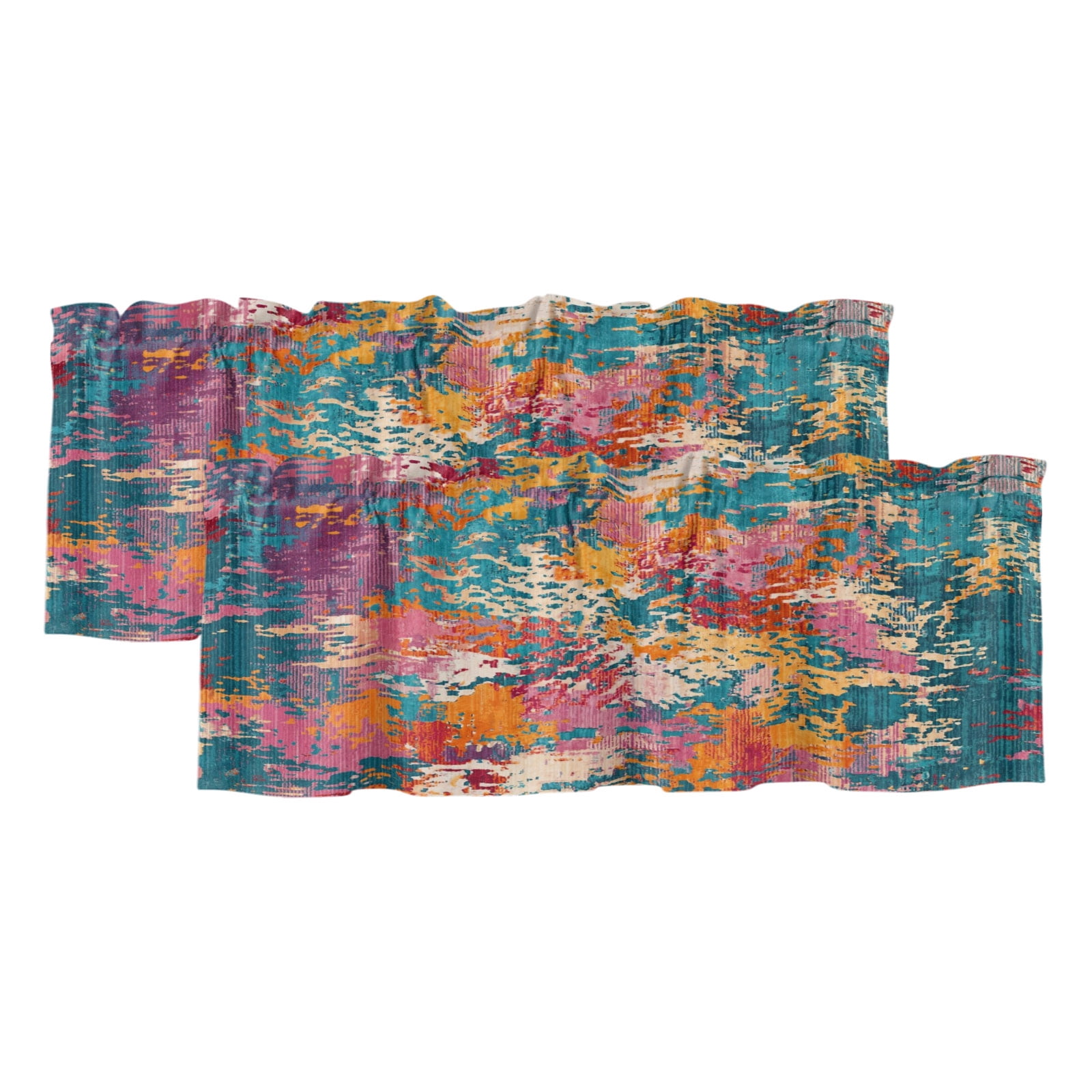 2 Pack Teal Red Yellow Copper Rust Valance for Window Abstract Vintage ...