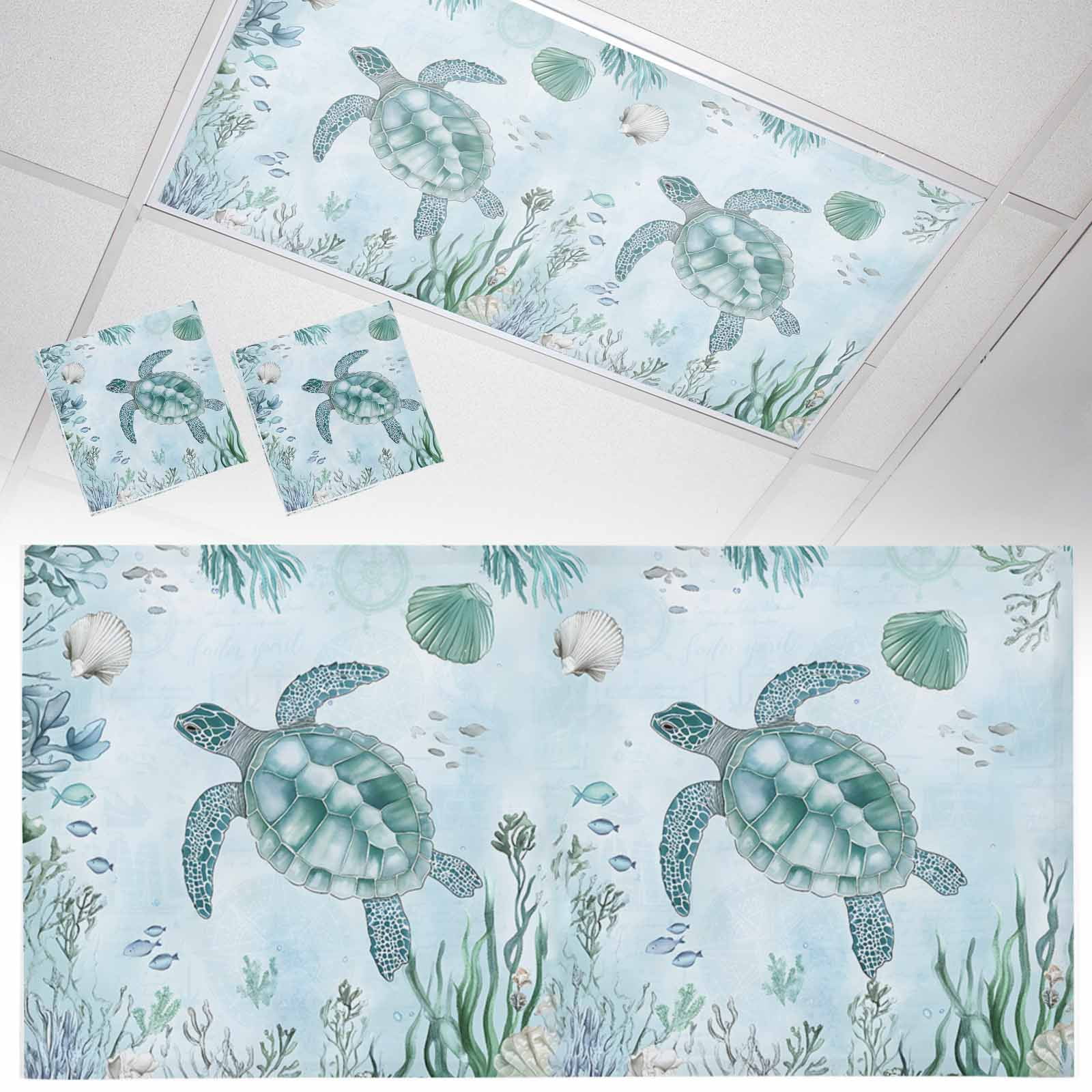 2 Pack Teal Sea Turtle Fluorescent Light Covers for Ceiling Lights ...