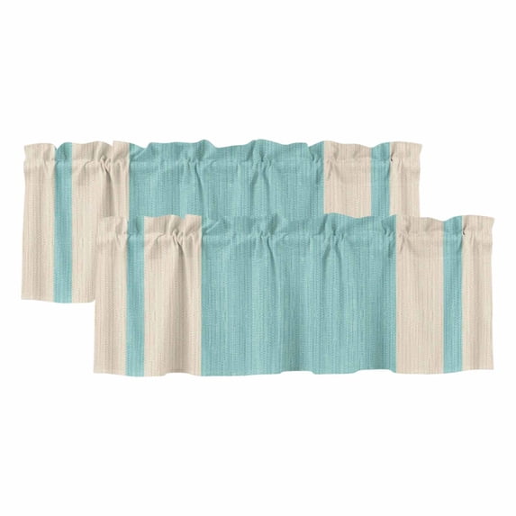 2 Pack Teal Stripe Valance for Window Modern Geometric Classic Linear ...