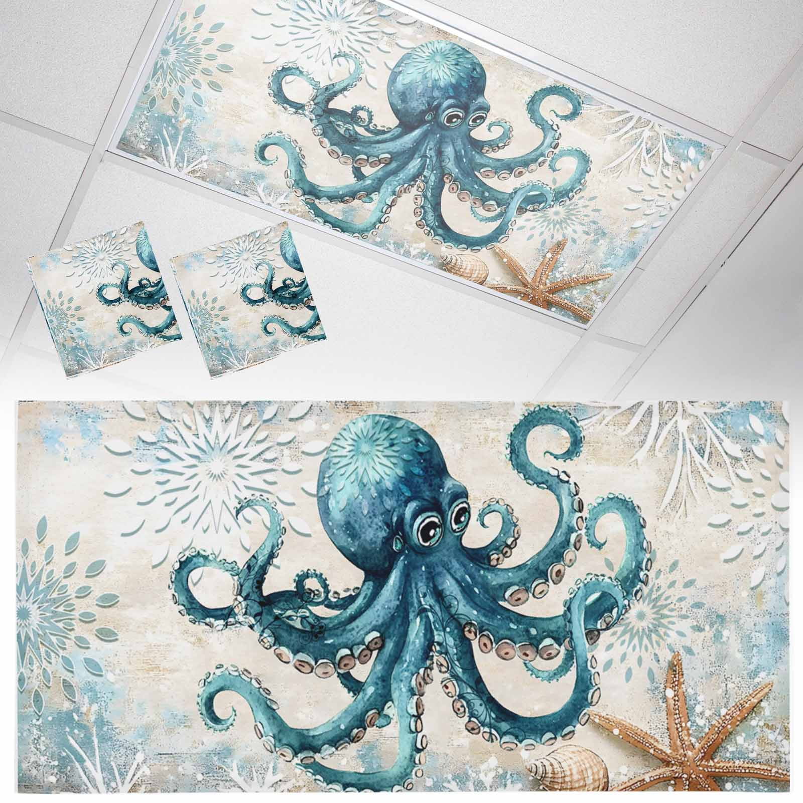 2 Pack Teal Turquoise Octopus Fluorescent Light Covers for Ceiling ...