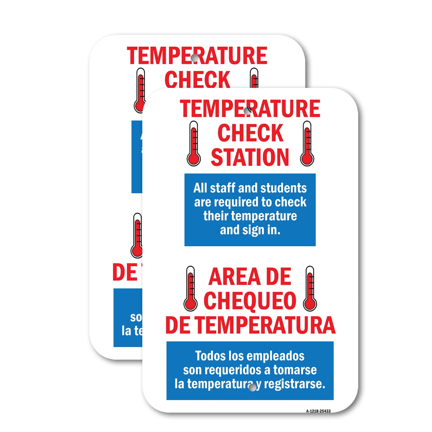 (2 Pack) Temperature Check Station Spanish | 12" X 18" Heavy-Gauge ...