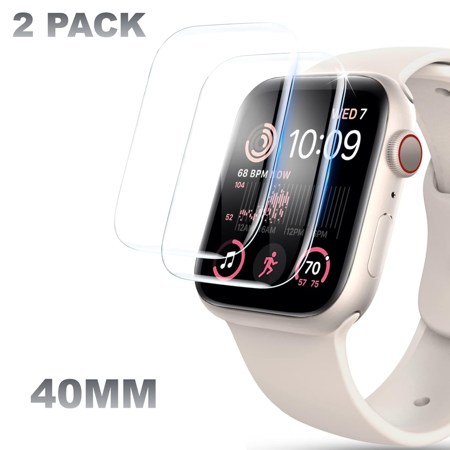2 Pack Tempered Glass Full Coverage Screen Protector 40mm for Apple ...