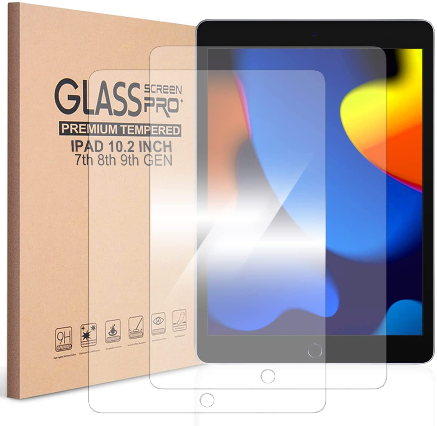 2 Pack Tempered Glass for iPad 10.2 Screen Protector iPad 9th ...