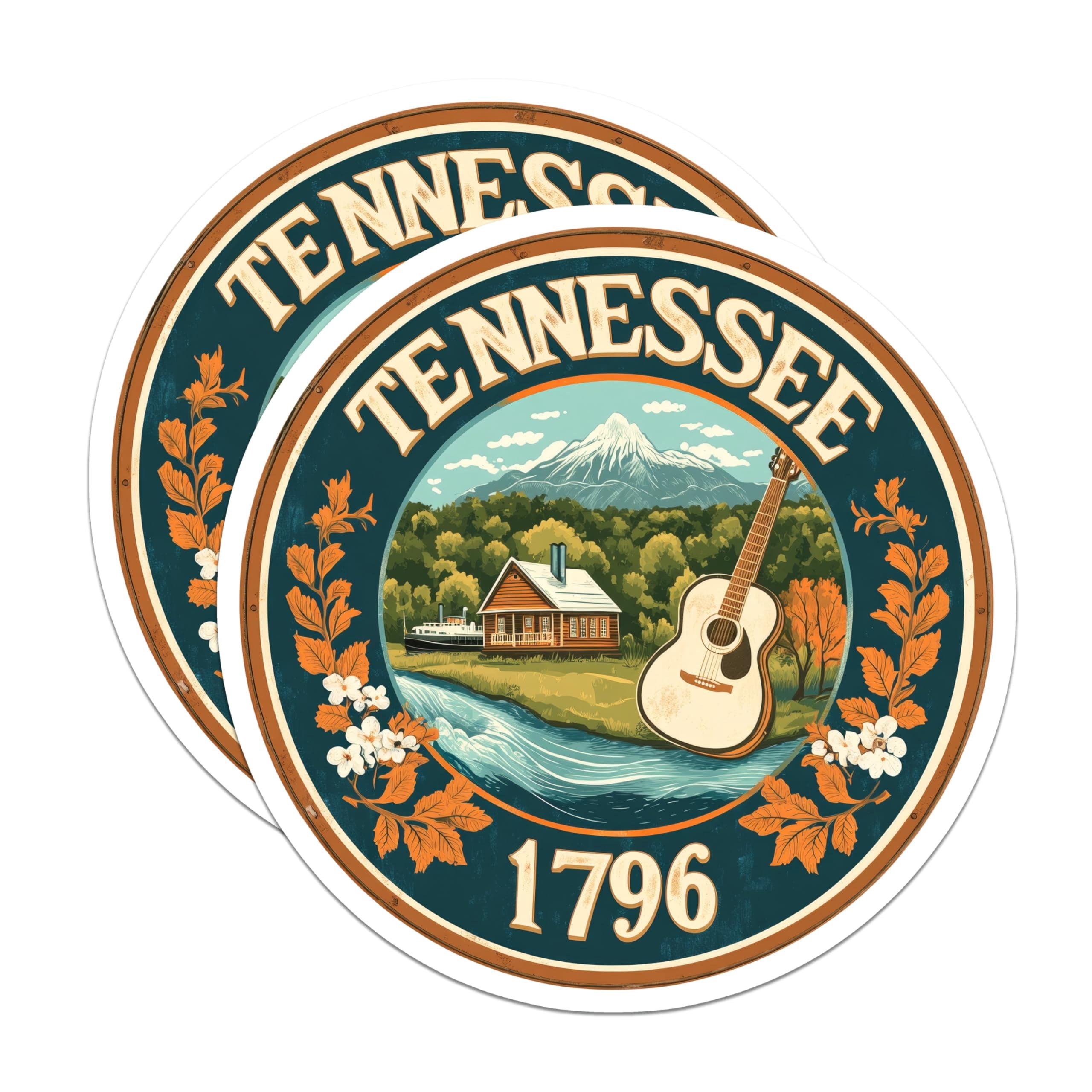 (2 Pack) Tennessee State Stickers - Guitar Cabin Art - Mountain River ...
