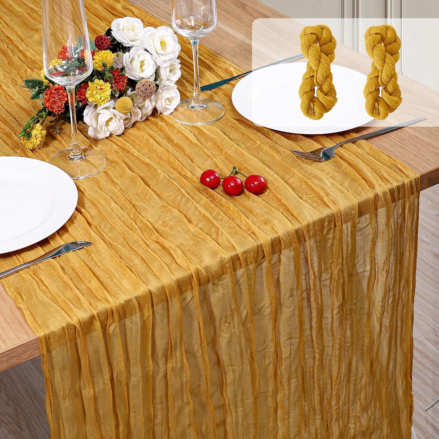 2 Pack Terracotta Cheesecloth Table Runner, 35" x 118" Boho Gauze Table ...
