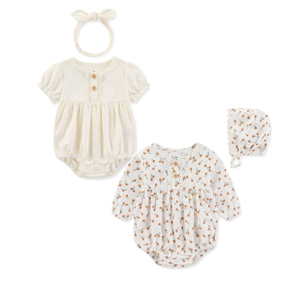 2 Pack Textured Cotton Infant Girl Skirted Bodysuit Set, Lace Wooden ...
