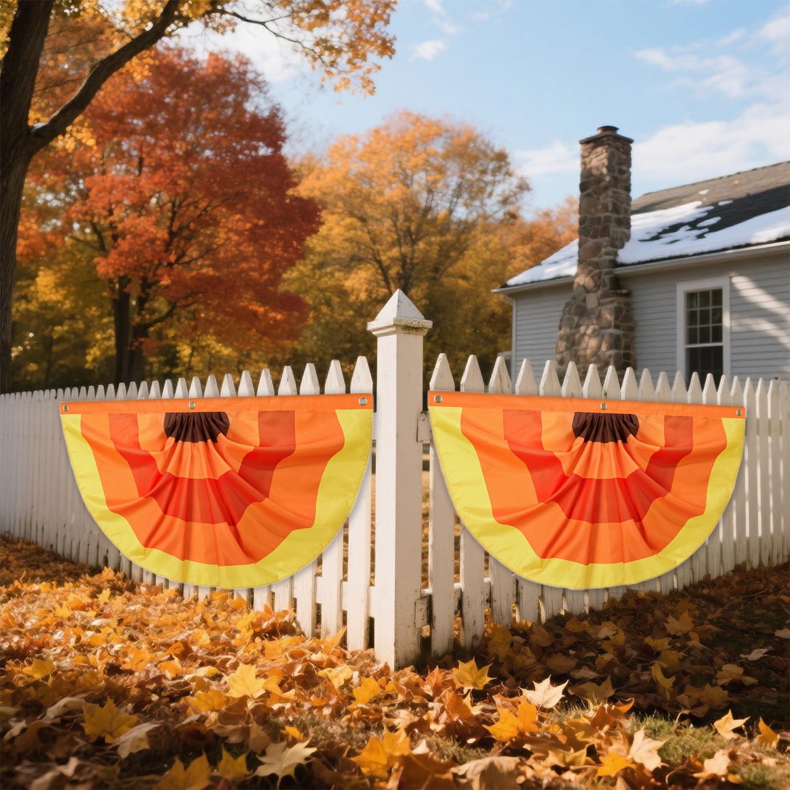 2-Pack Thanksgiving Halloween Day Fan-Shaped Garden Flags with Canvas ...