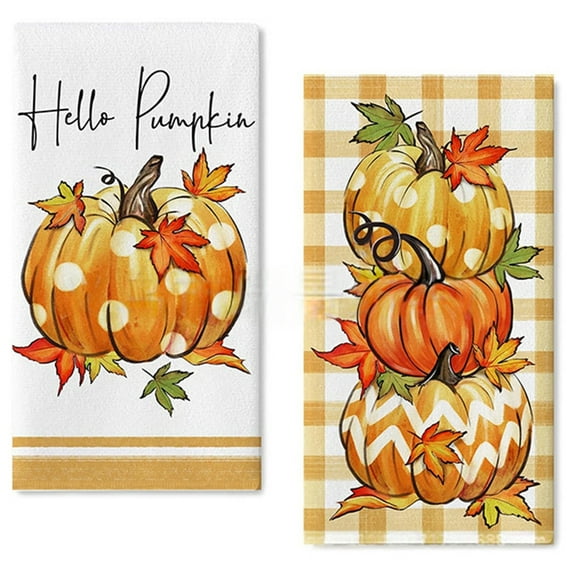 2-Pack Thanksgiving Kitchen Towels - Pumpkin Print Dish Cloths for ...