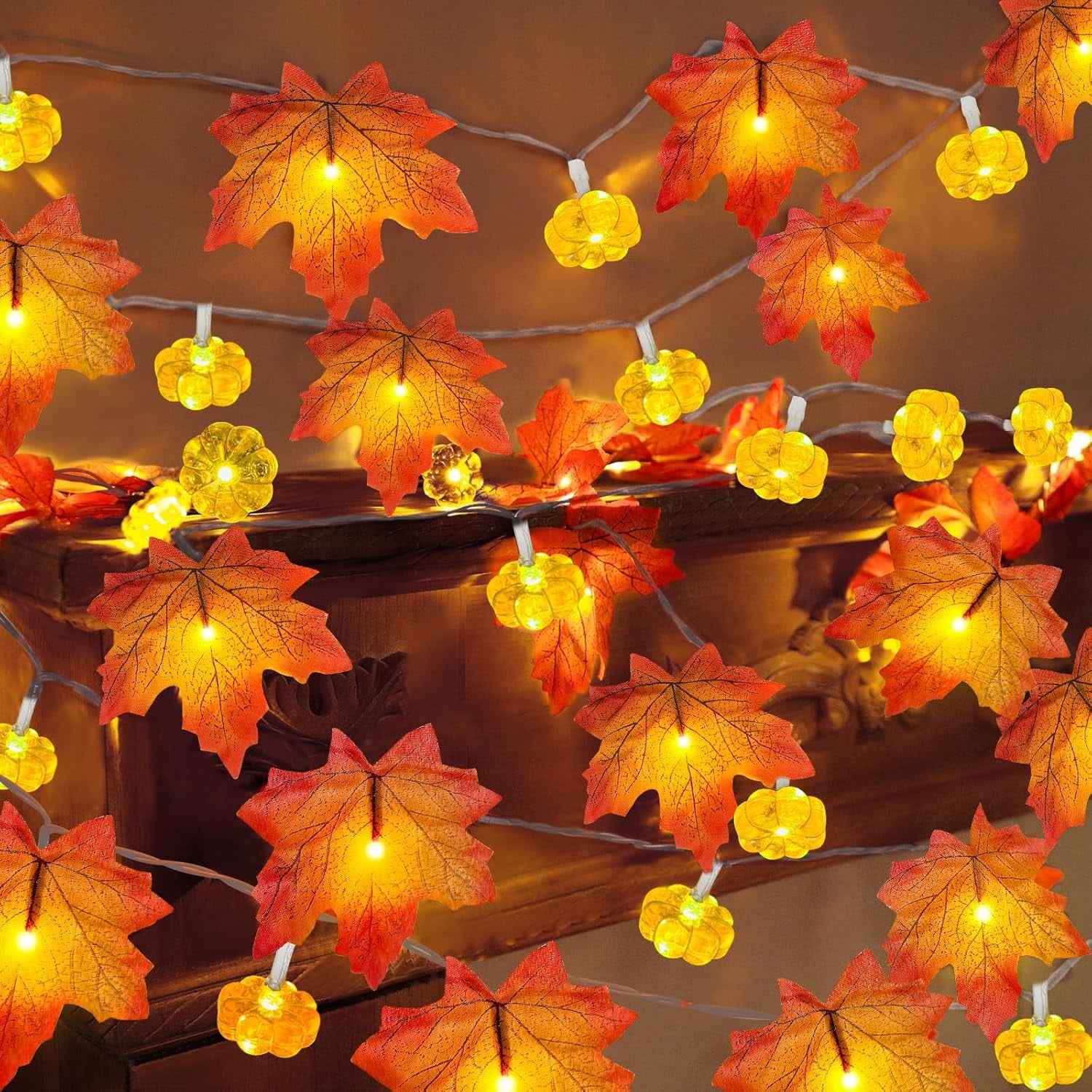 2 Pack Thanksgiving Maple Leaf String Lights, Total 10FT 20 LED Battery ...