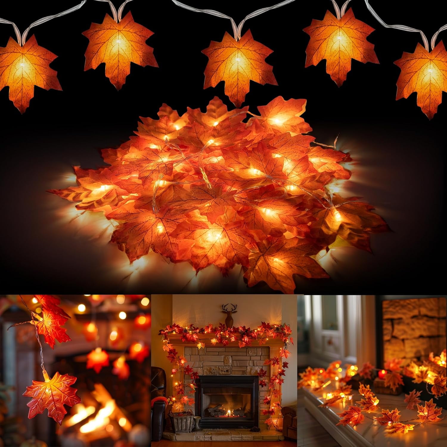 2 Pack Thanksgiving Maple Leaf String Lights, Total 10FT20 LED Battery ...