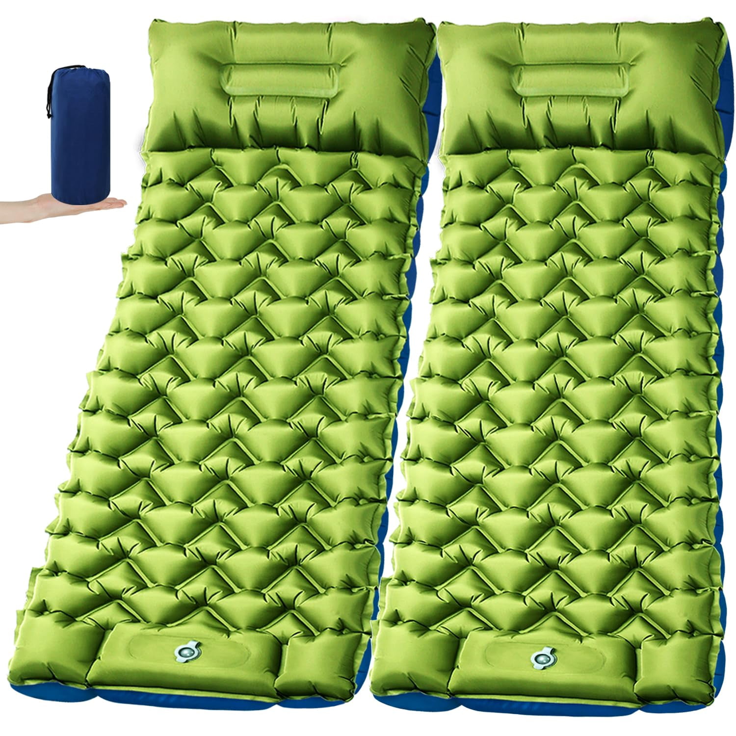 2 Pack Thick Inflatable Camping Sleeping Pad Green/Blue + Green/Blue ...