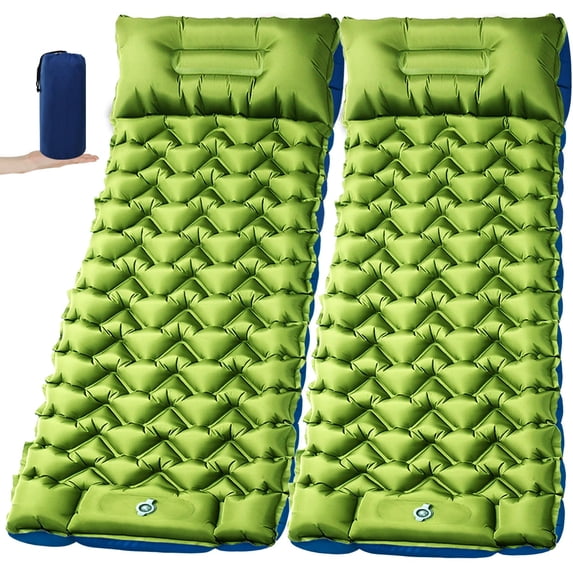 2 Pack Thick Inflatable Camping Sleeping Pad Green/Blue + Green/Blue ...