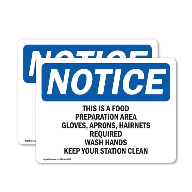 (2 Pack) This Is A Food Preparation Area Gloves OSHA Notice Sign ...
