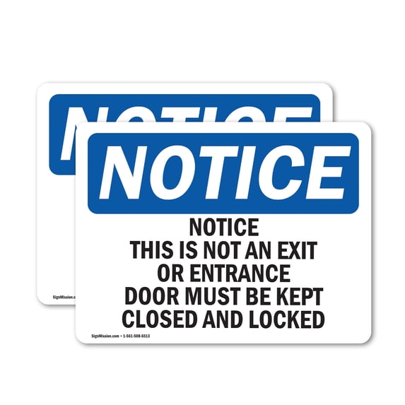 (2 Pack) This Is Not An Exit Or Entrance Door OSHA Notice Sign ...
