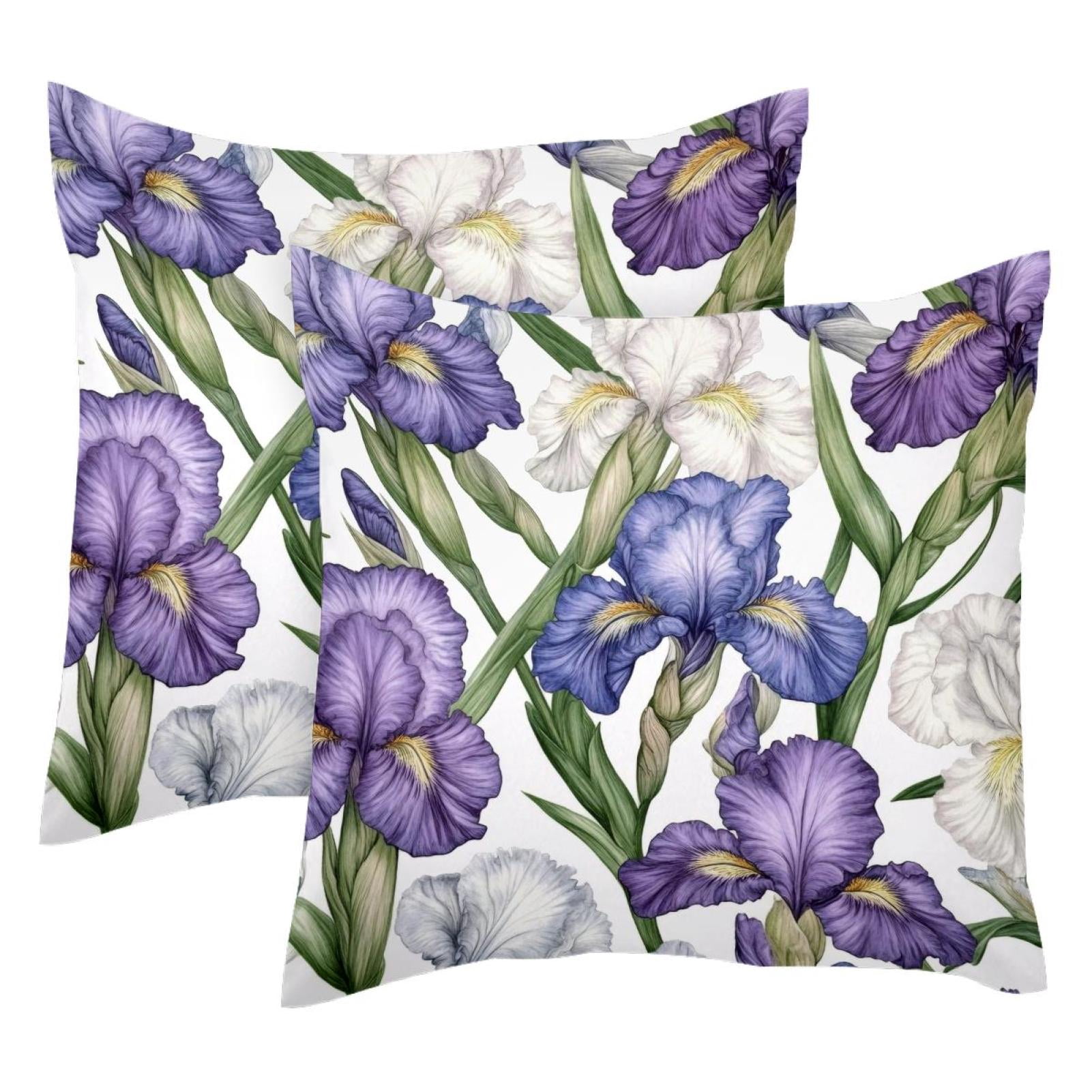2 Pack Throw Pillow Covers Beautiful Iris Flowers Patterns Decorative ...