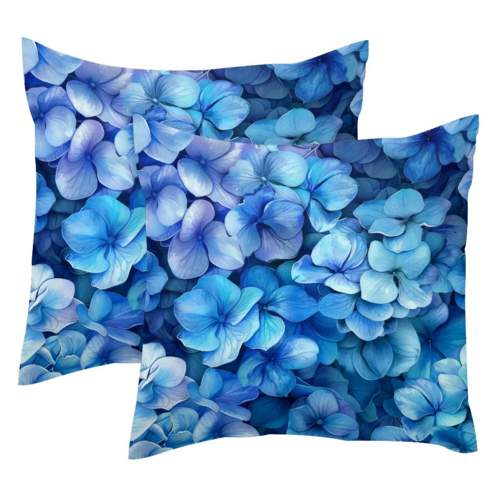 2 Pack Throw Pillow Covers Blue Hydrangeas Pattern Decorative Pillow ...