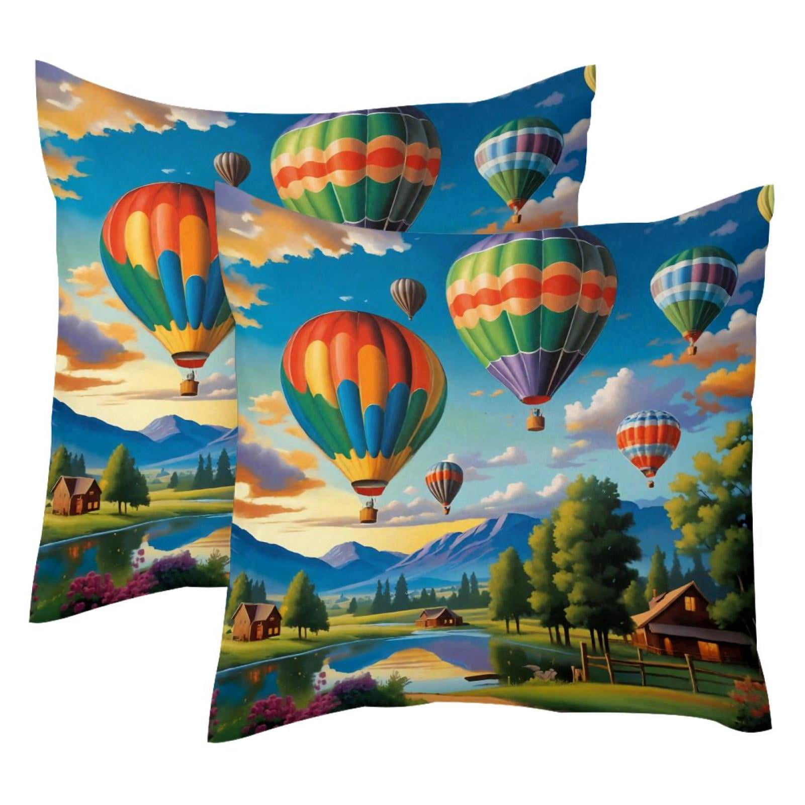 2 Pack Throw Pillow Covers Hot Air Balloons Landscape Decorative Pillow ...