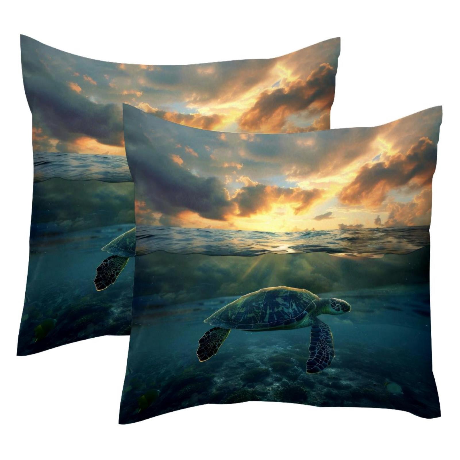 2 Pack Throw Pillow Covers Swimming Sea Turtle Painting Decorative ...