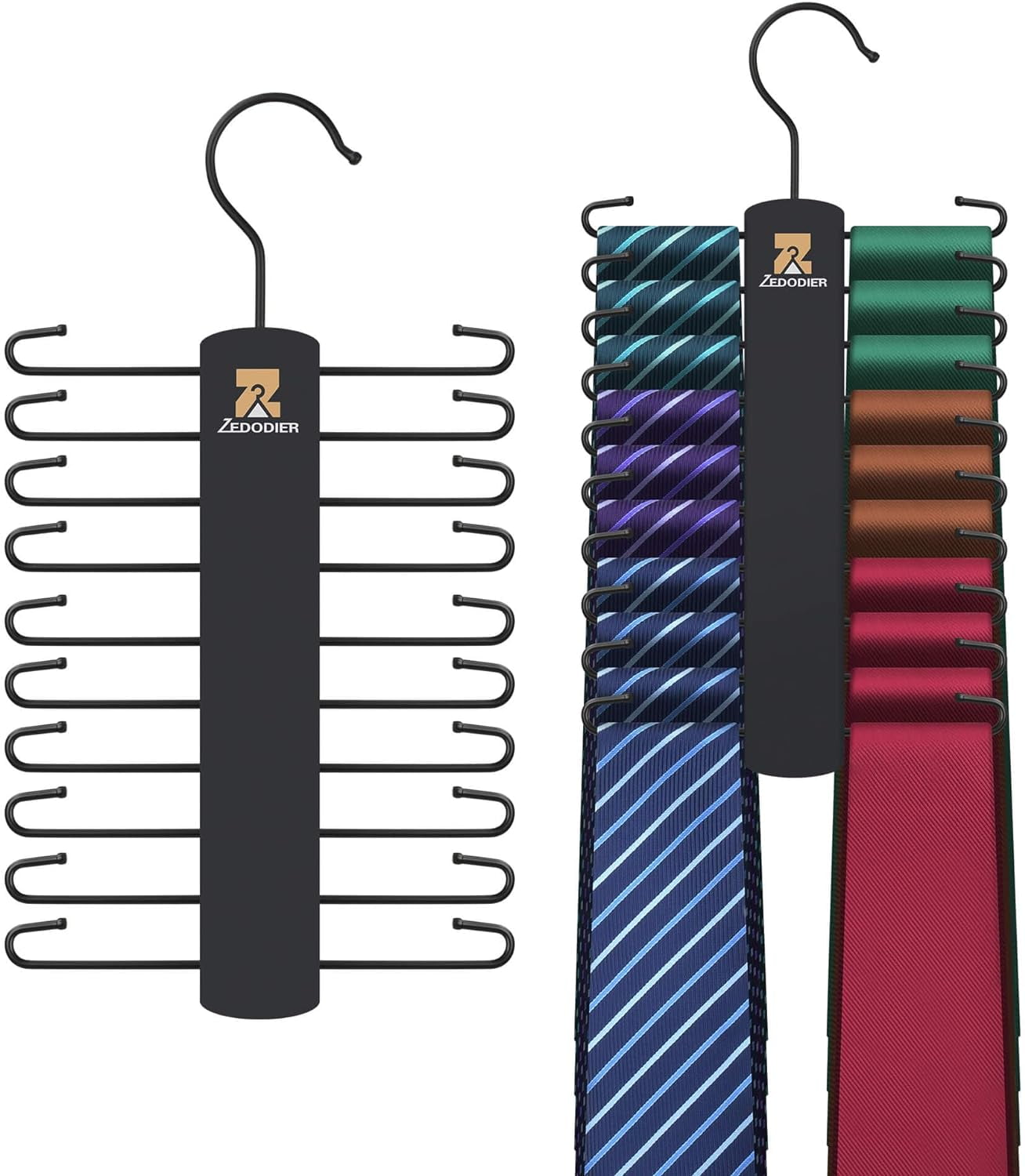 2 Pack Tie Hanger with 40 Hooks, Space Saving Necktie Organizer for Men ...
