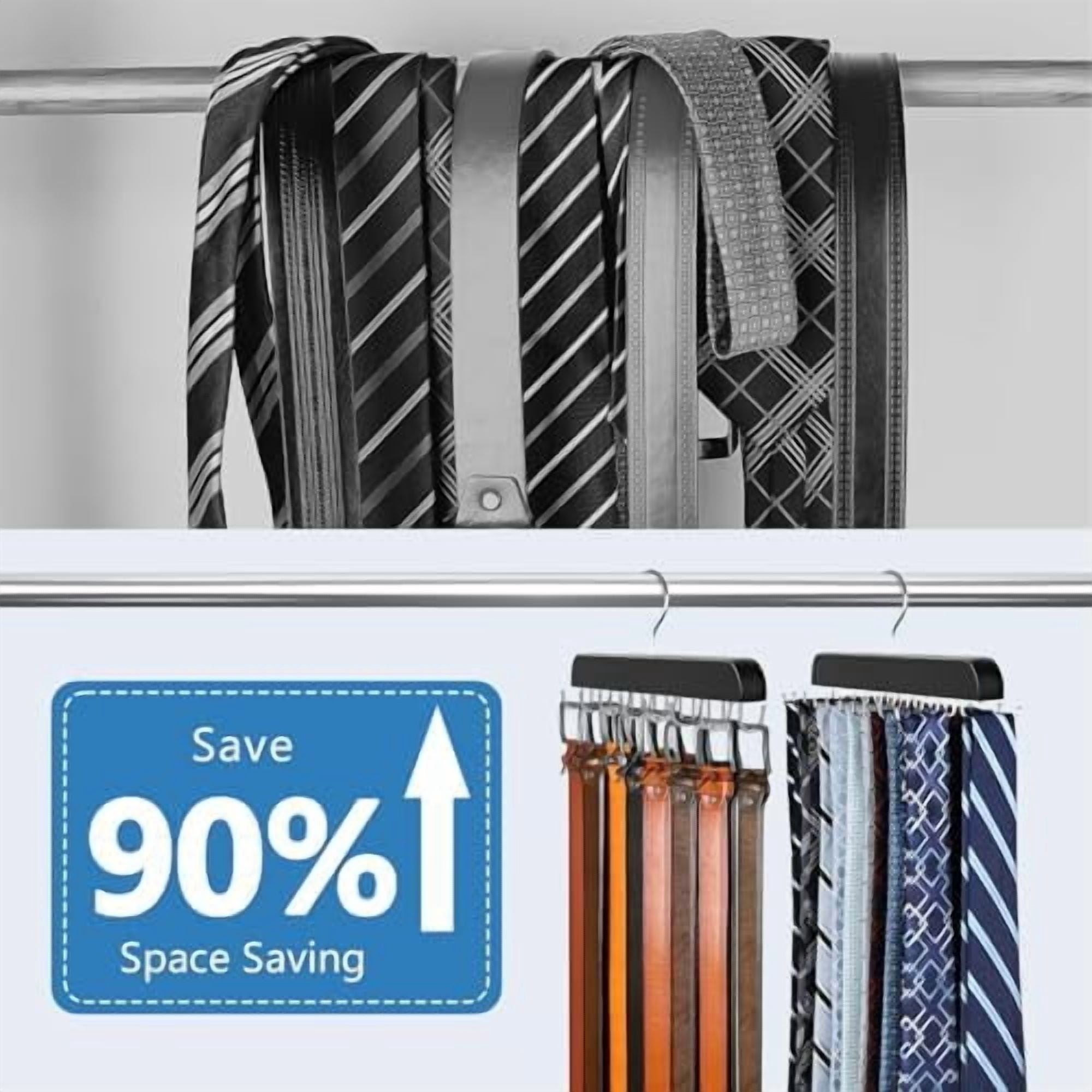 2 Pack Tie Rack & Belt Hanger 2 in 1 Tie Hanger Space Saving Max 42 ...
