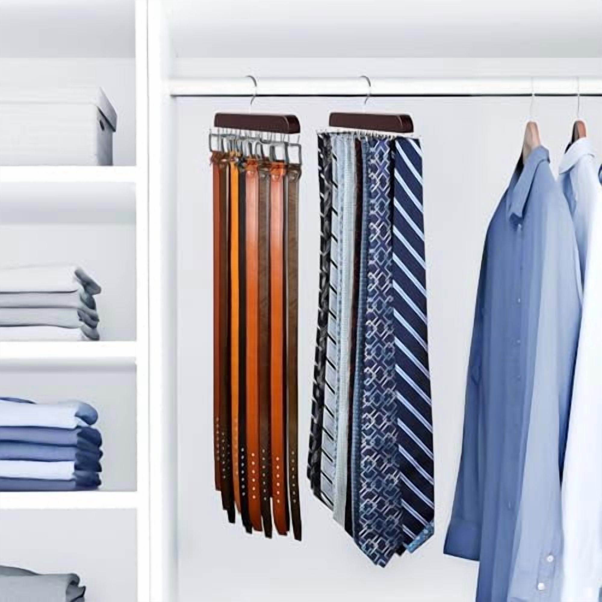 2 Pack Tie Rack & Belt Hanger 2 in 1 Tie Hanger Space Saving Max 42 ...