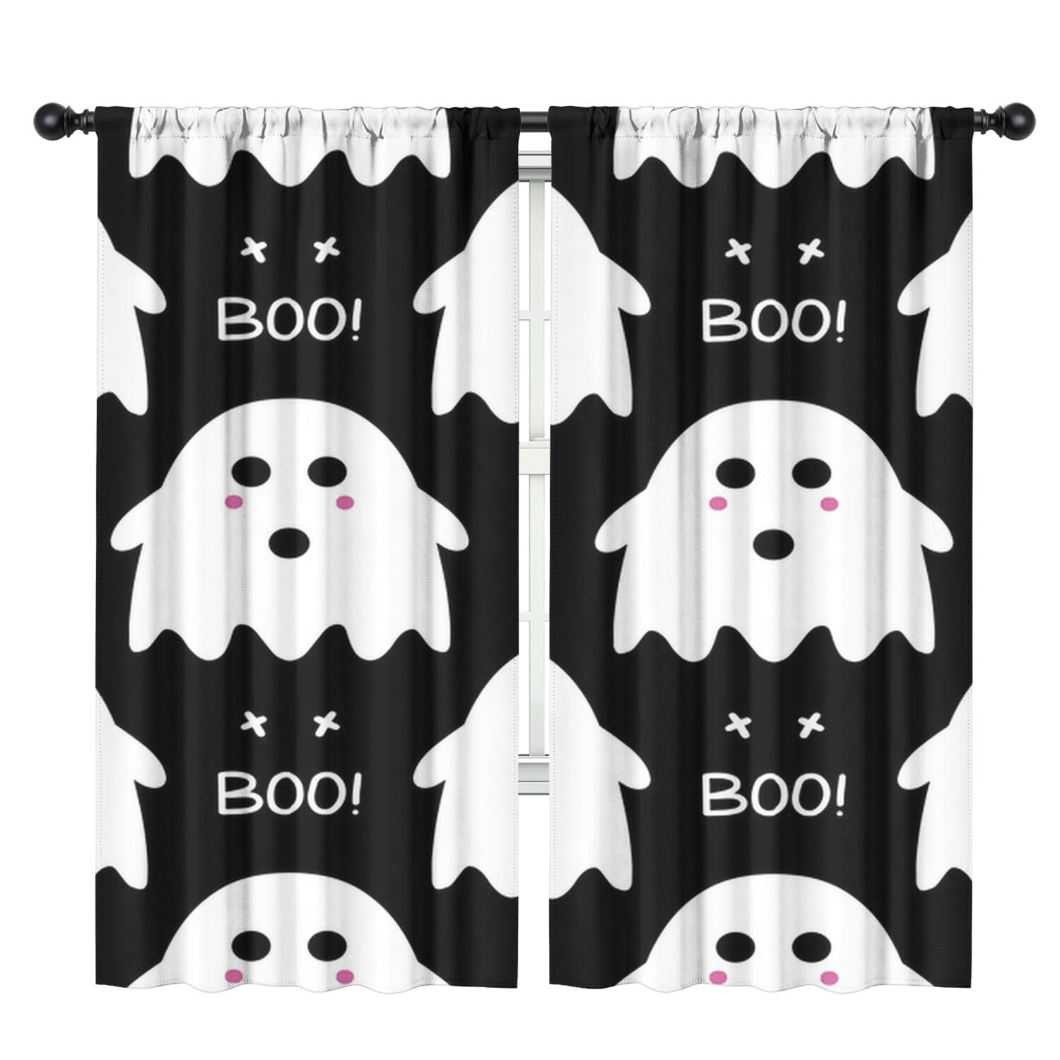 2 Pack Tier Curtains with Halloween Candy and Ghost Pattern, Rod Pocket ...
