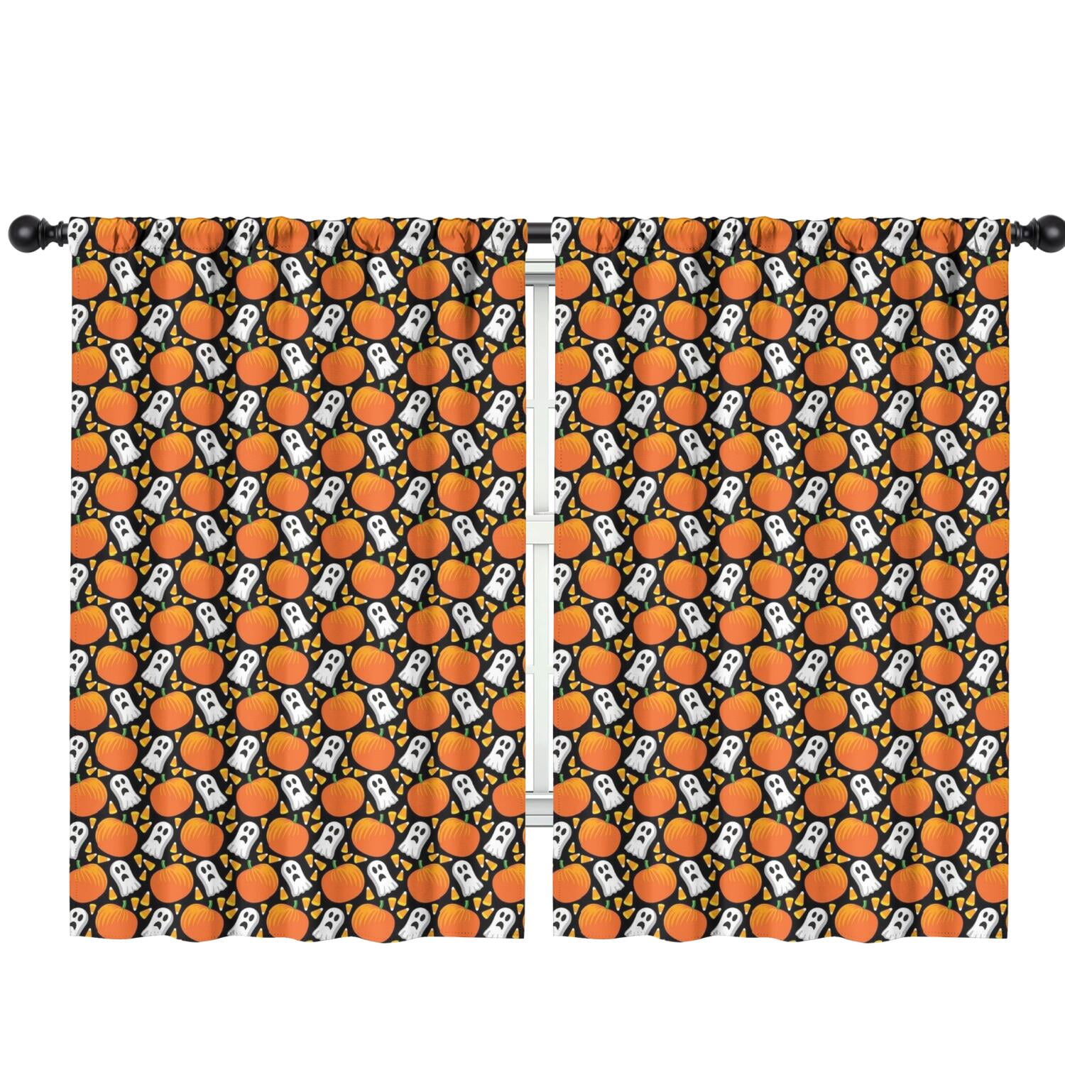 2 Pack Tier Curtains with Halloween Cobweb and Full Moon Pattern, Rod ...