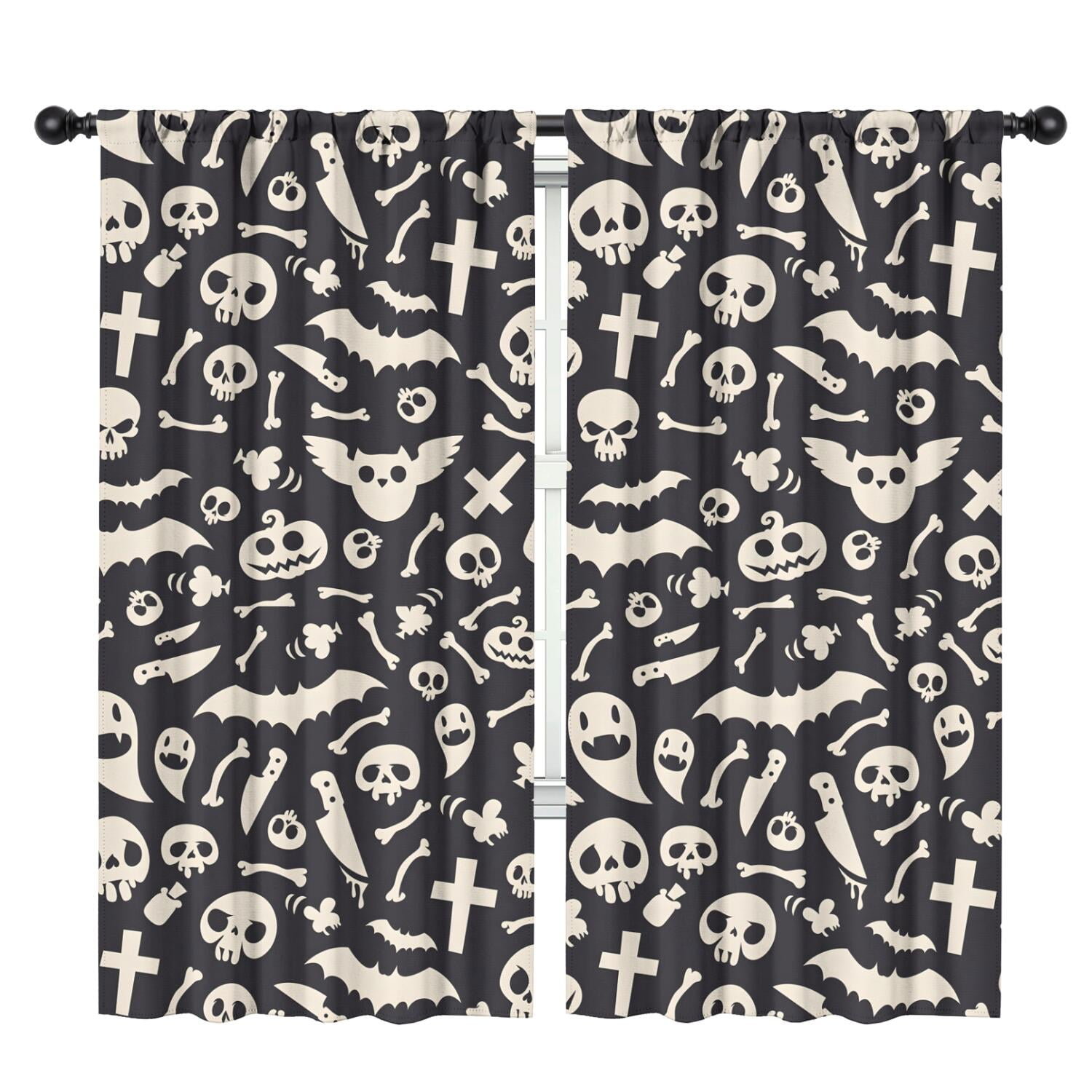 2 Pack Tier Curtains with Halloween Cobweb and Full Moon Pattern, Rod ...