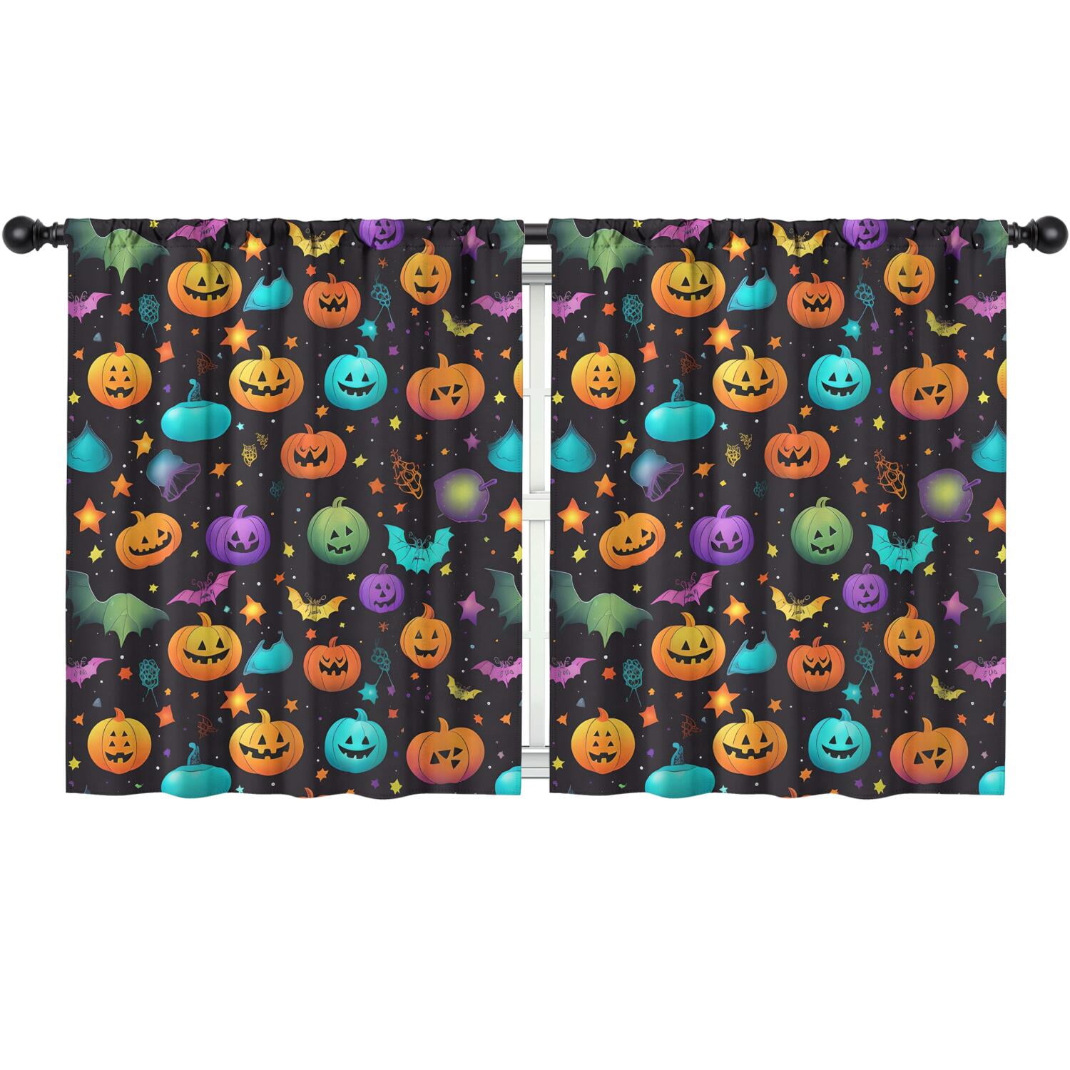 2 Pack Tier Curtains with Retro Halloween Candy and Full Moon Pattern ...