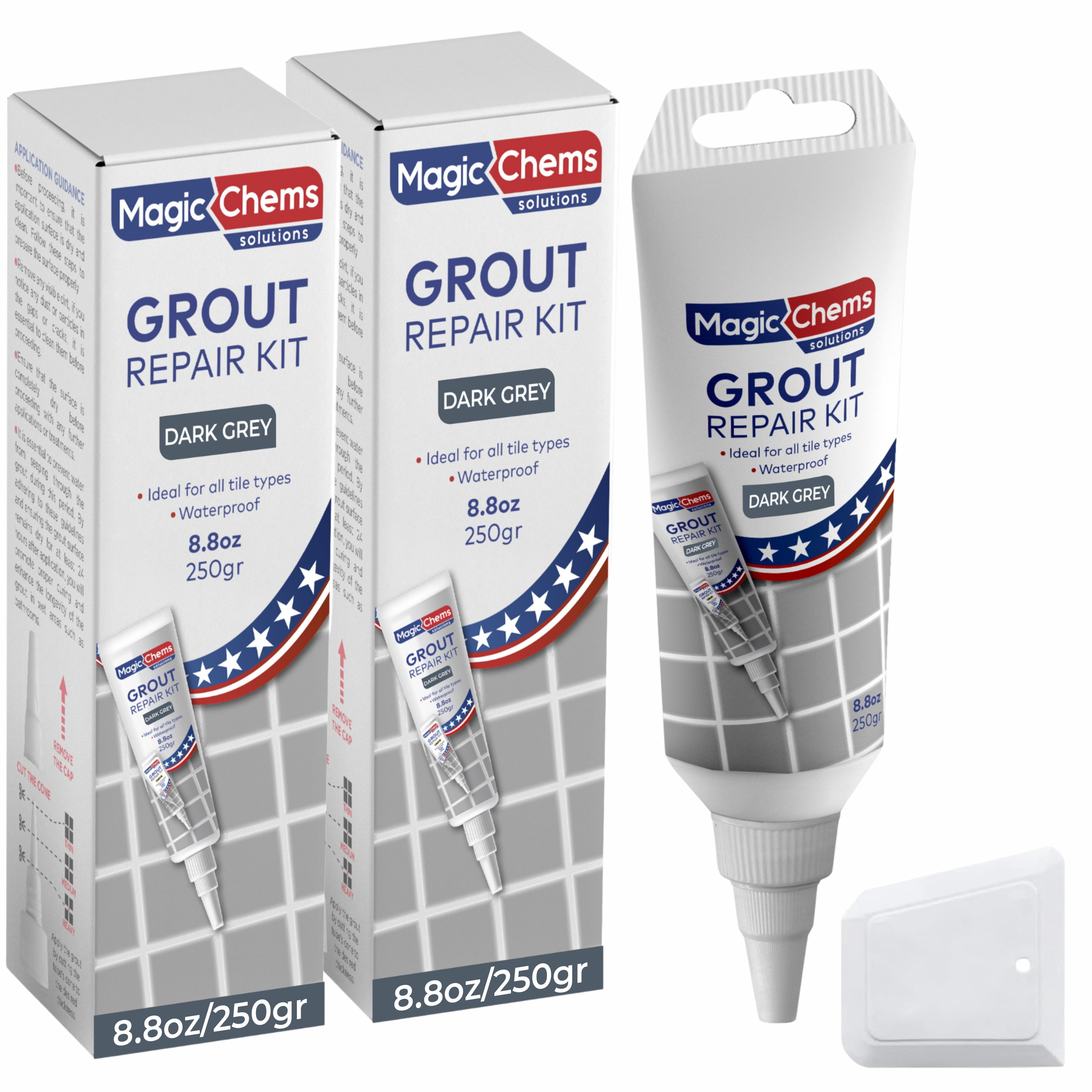 2 Pack Tile Grout Repair, Dark Grey 8.8 oz/250gr. Fast Drying Grout ...