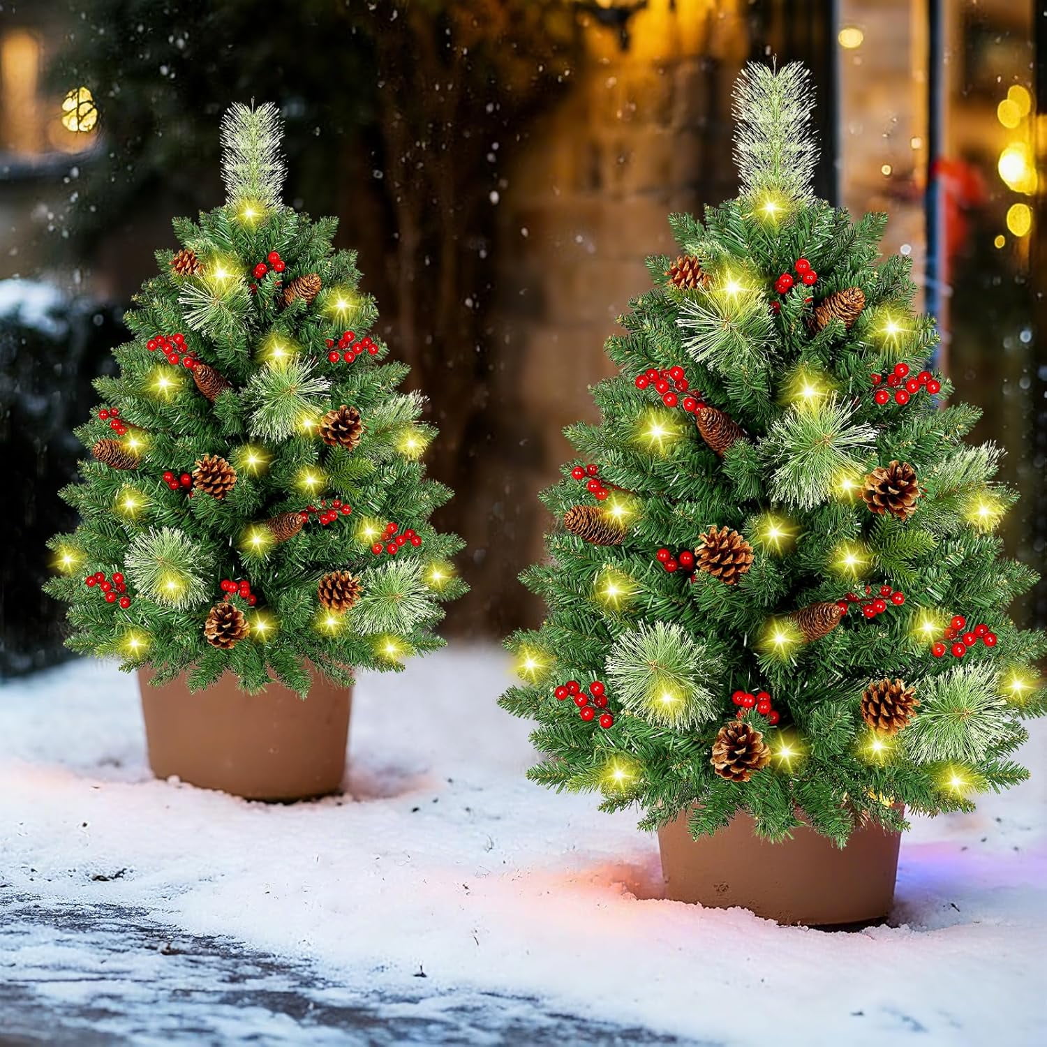 [2 Pack & Timer] 33 Inch Christmas Tree Urn Fillers with 50 Warm ...