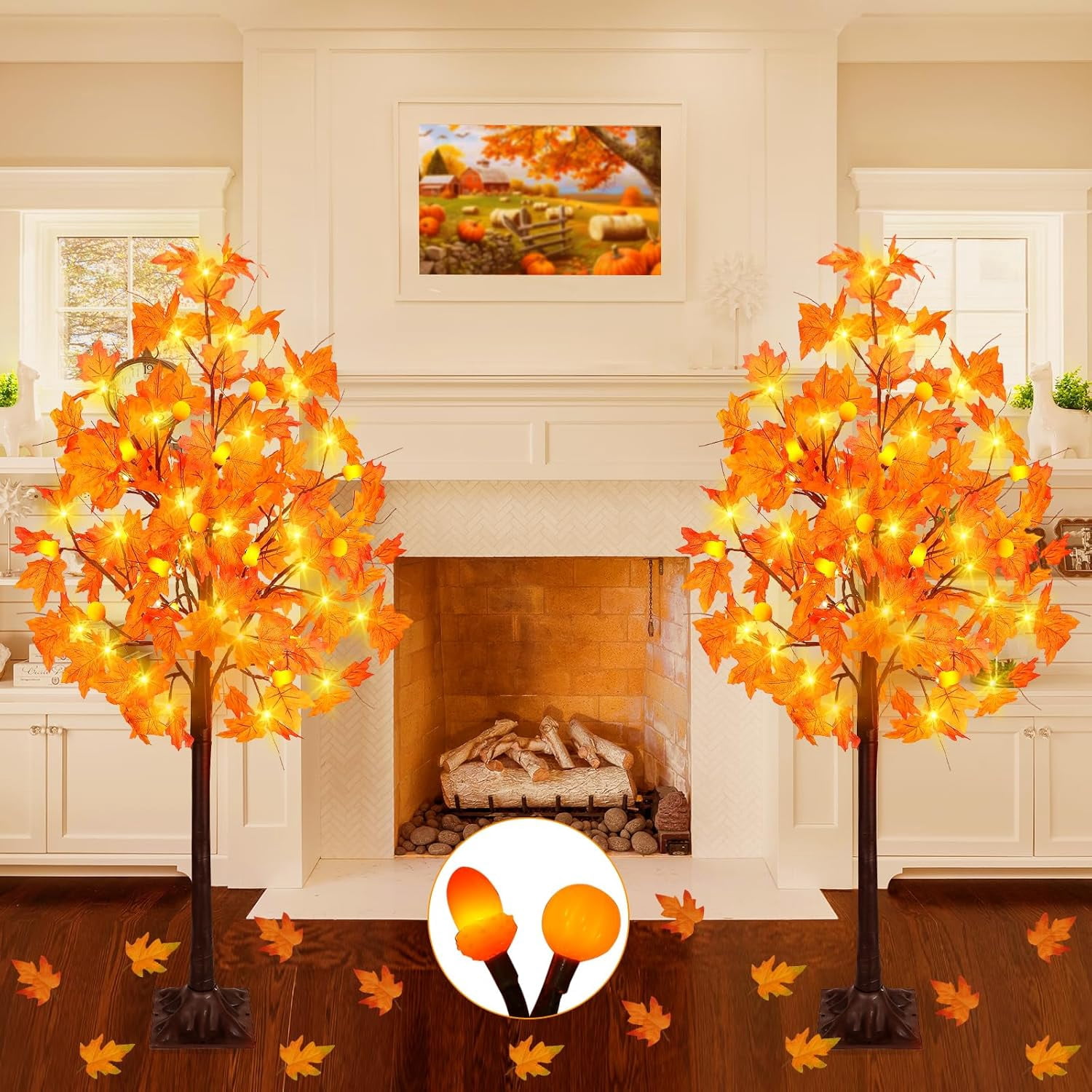 [ 2 Pack & Timer ] 4 Ft Thanksgiving Lighted Maple Tree, 63 LED Prelit ...