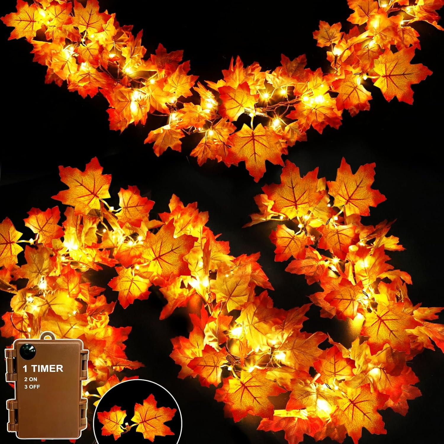 2 Pack & Timer - Fall Garland with Pumpkin Lights Halloween Fall Decor ...