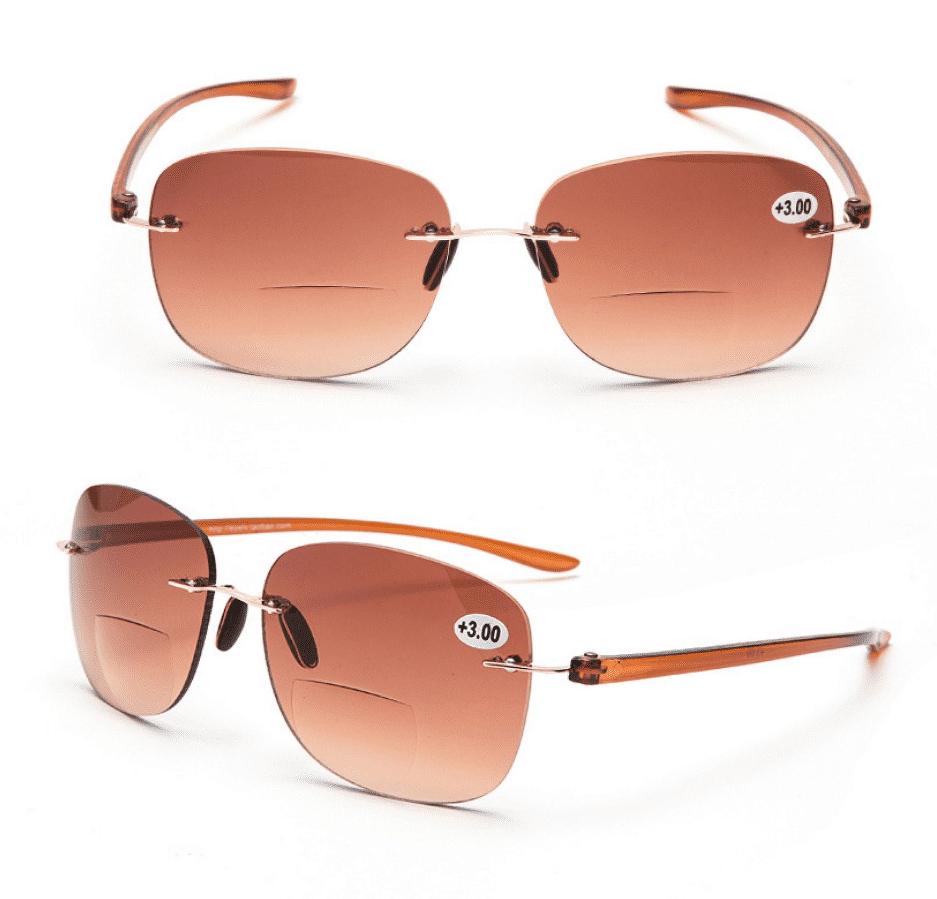 2 Pack Tinted Bifocals Reading Glasses Rimless Sunglasses Readers ...