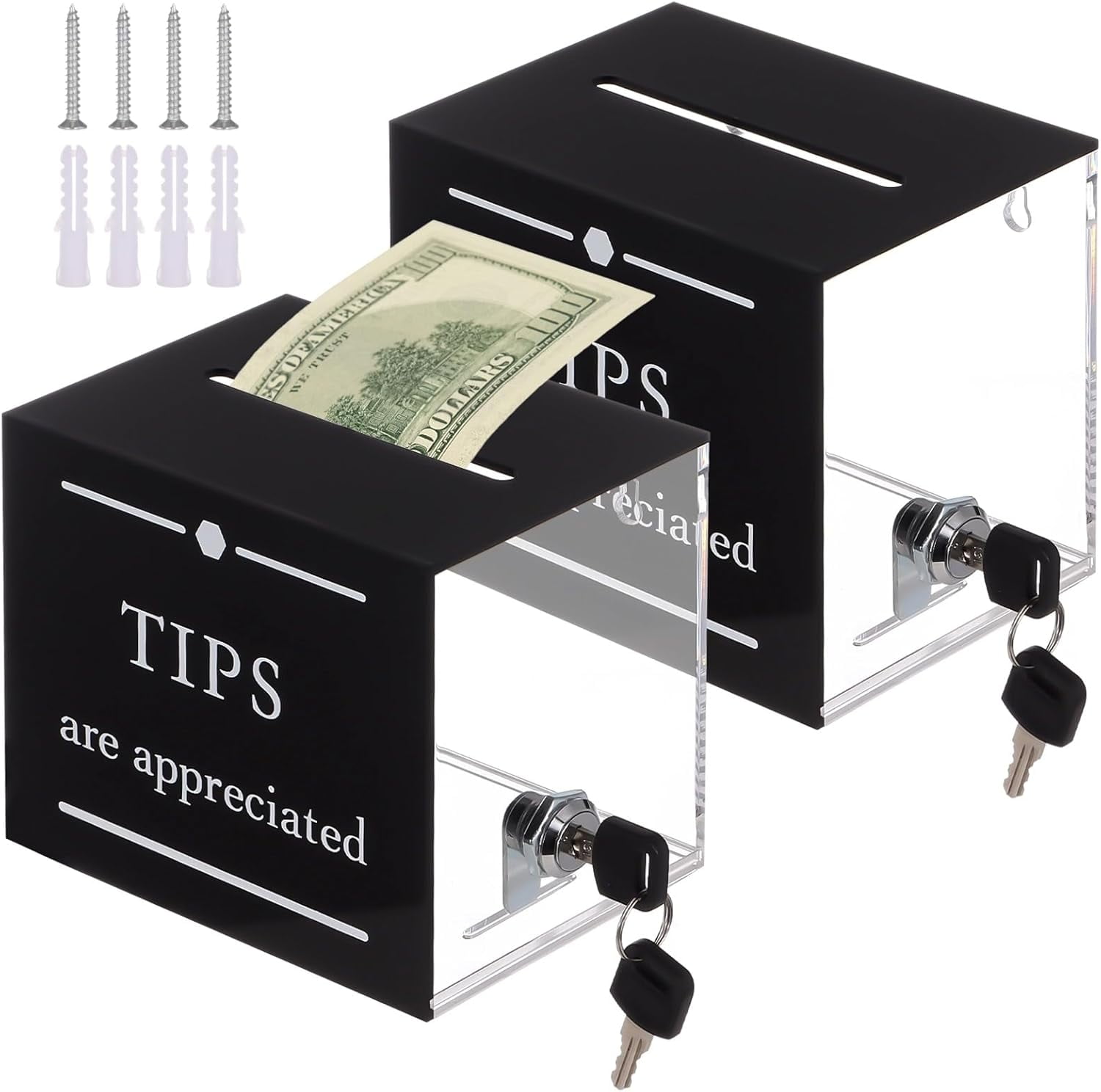 2 Pack Tip Jars for Bartender with Lock, 6 x 4 x 5 Inch Tip Collection ...