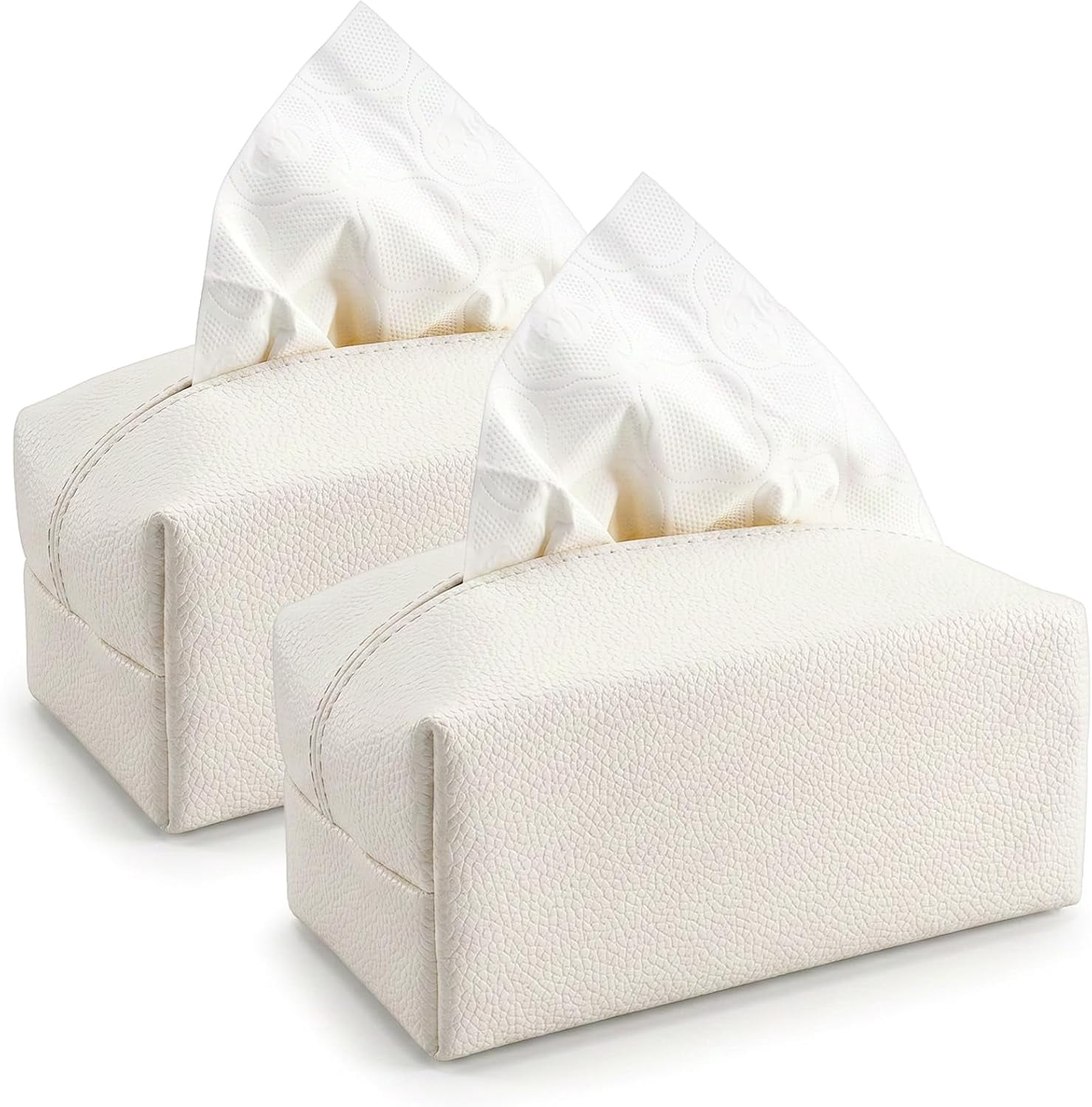 2 Pack Tissue Box Cover Holder, Rectangular PU Leather Tissue Holder ...