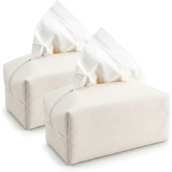 2 Pack Tissue Box Cover Holder, Rectangular PU Leather Tissue Holder ...